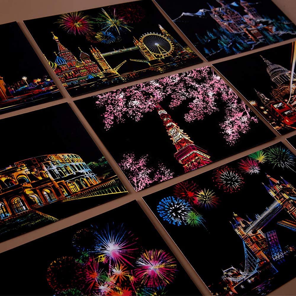 UKLL-Magic Scratch Art Paper, Mini Envelope Postcard, Rainbow Night ...