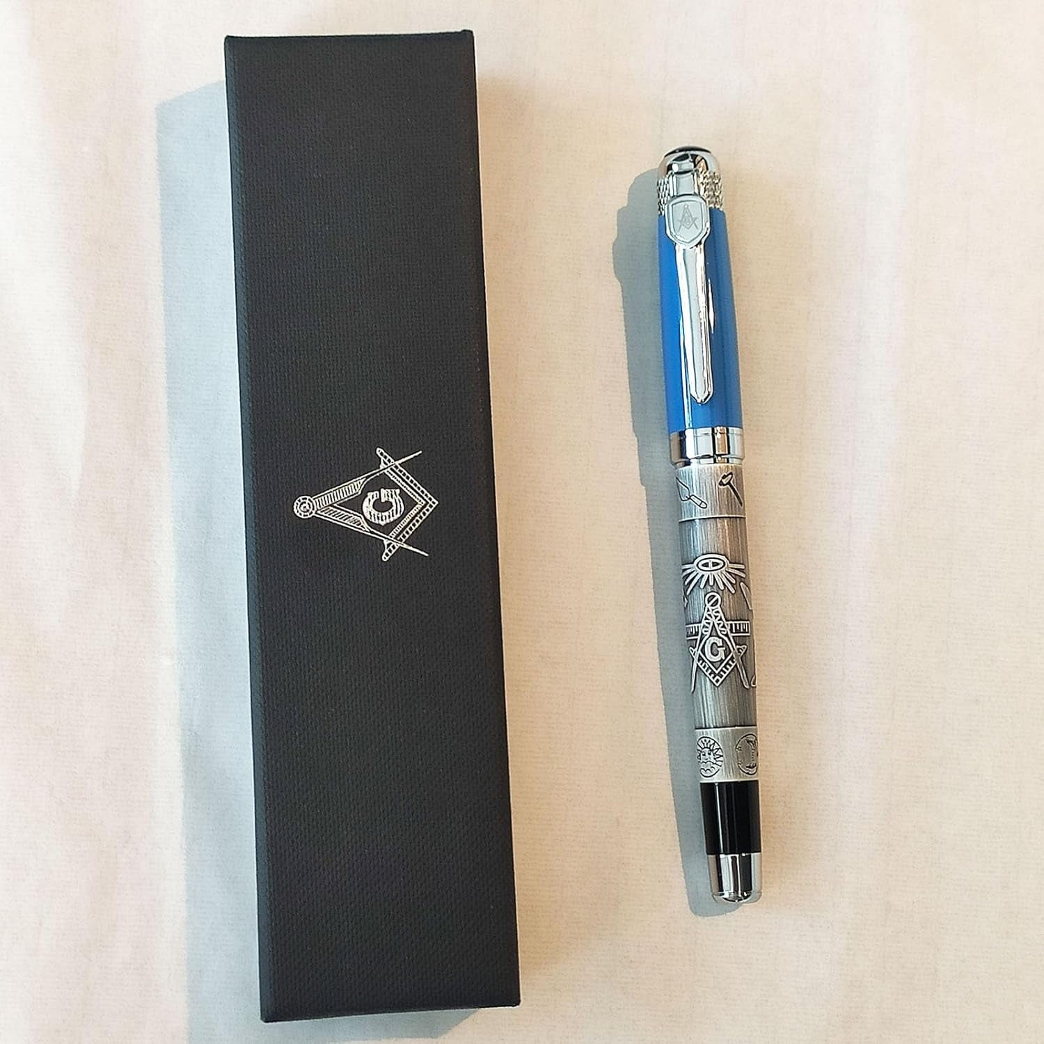 UKLL-Masonic Symbols Engraved Heavy Weight Silver Metal Fountain Pen ...