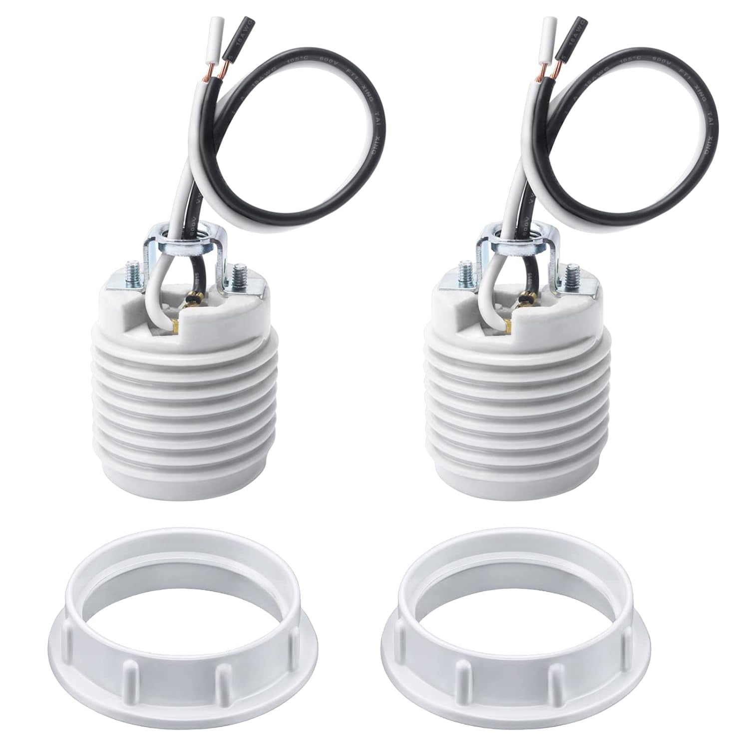 UKLL-Medium Base E26 Ceramic Light Threaded Socket with White Shade ...