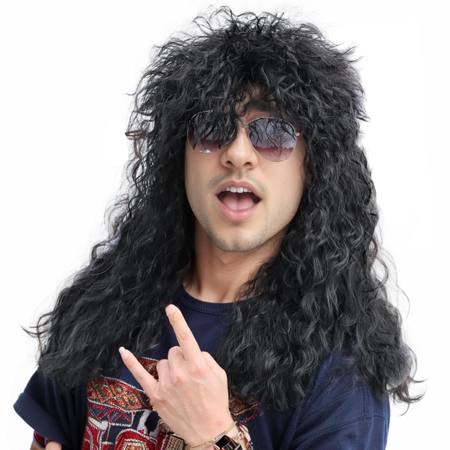 UKLL-Men's 80s Wig Mullet Wigs Costume Punk Rocker Wigs Long Full Head ...