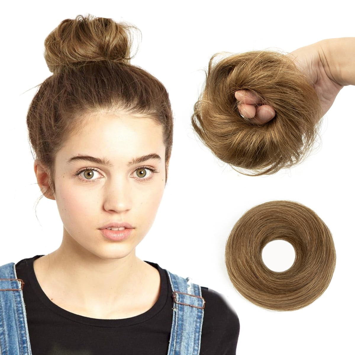 UKLL-Messy Bun Hair 100% Human Hair Bun Extensions Natural Curly Honey ...