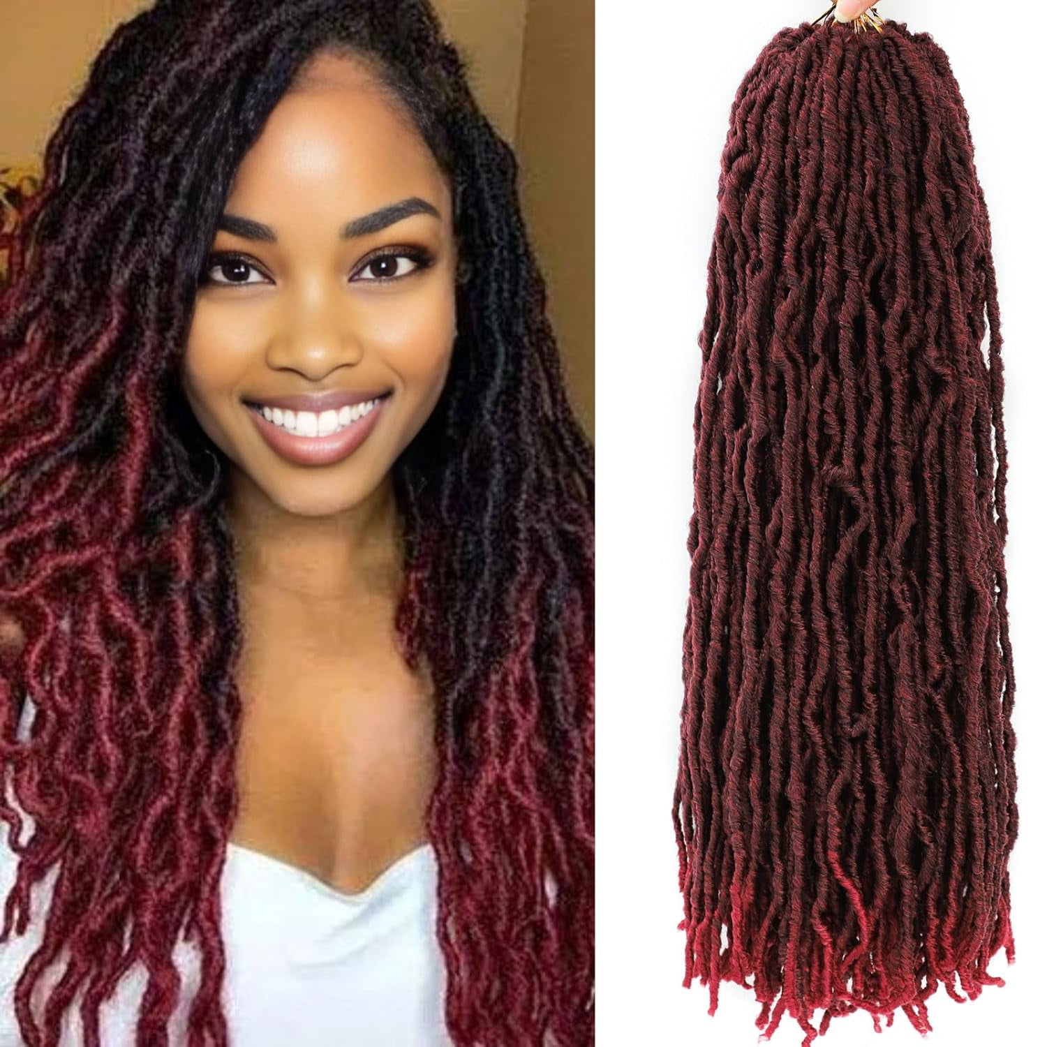 UKLL-Mixed Burgundy Red Faux Locs Crochet Hair 24 Inch 6 Packs ...