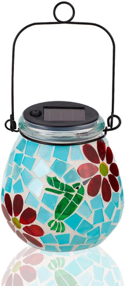 UKLL-Mosaic Solar Lantern Jar Glass Solar Lanterns Outdoor Waterproof ...