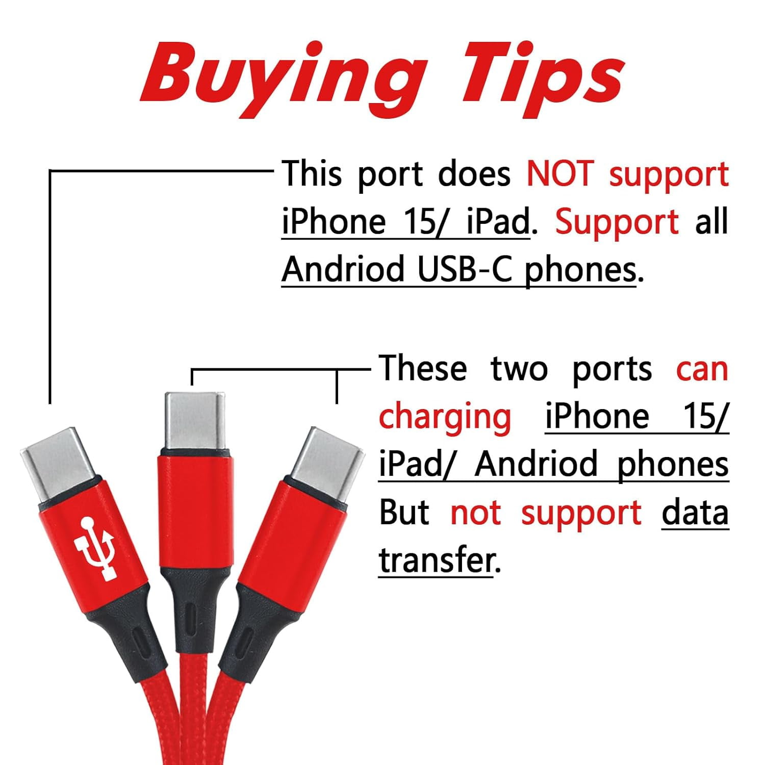 UKLL-Multi USB C Cable 4FT, 3 in 1 Multiple Type C Charging,3A Splitter ...