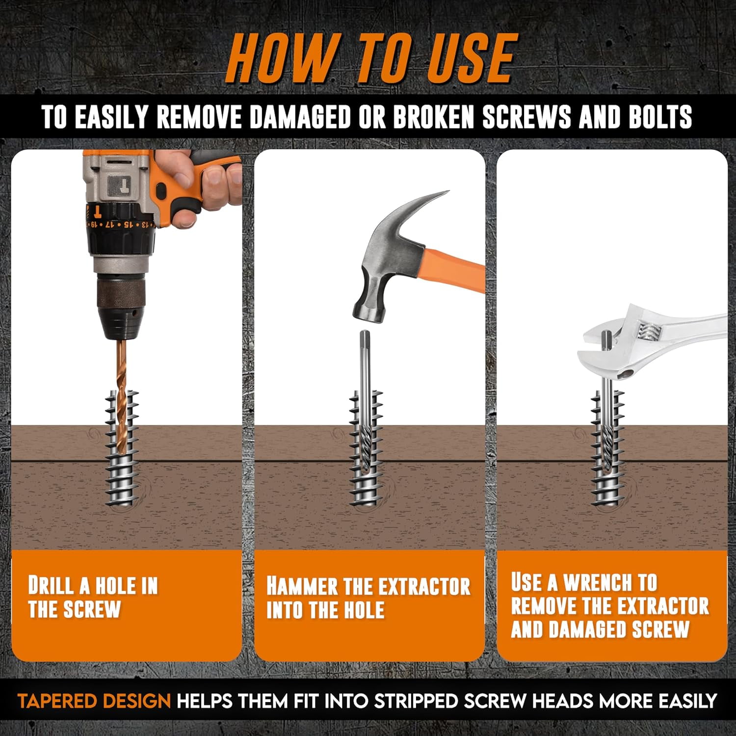 UKLL-Mutt Tools 5pc Easy Out Screw Extractor Set – Cr-Mo Easy Out Bolt ...