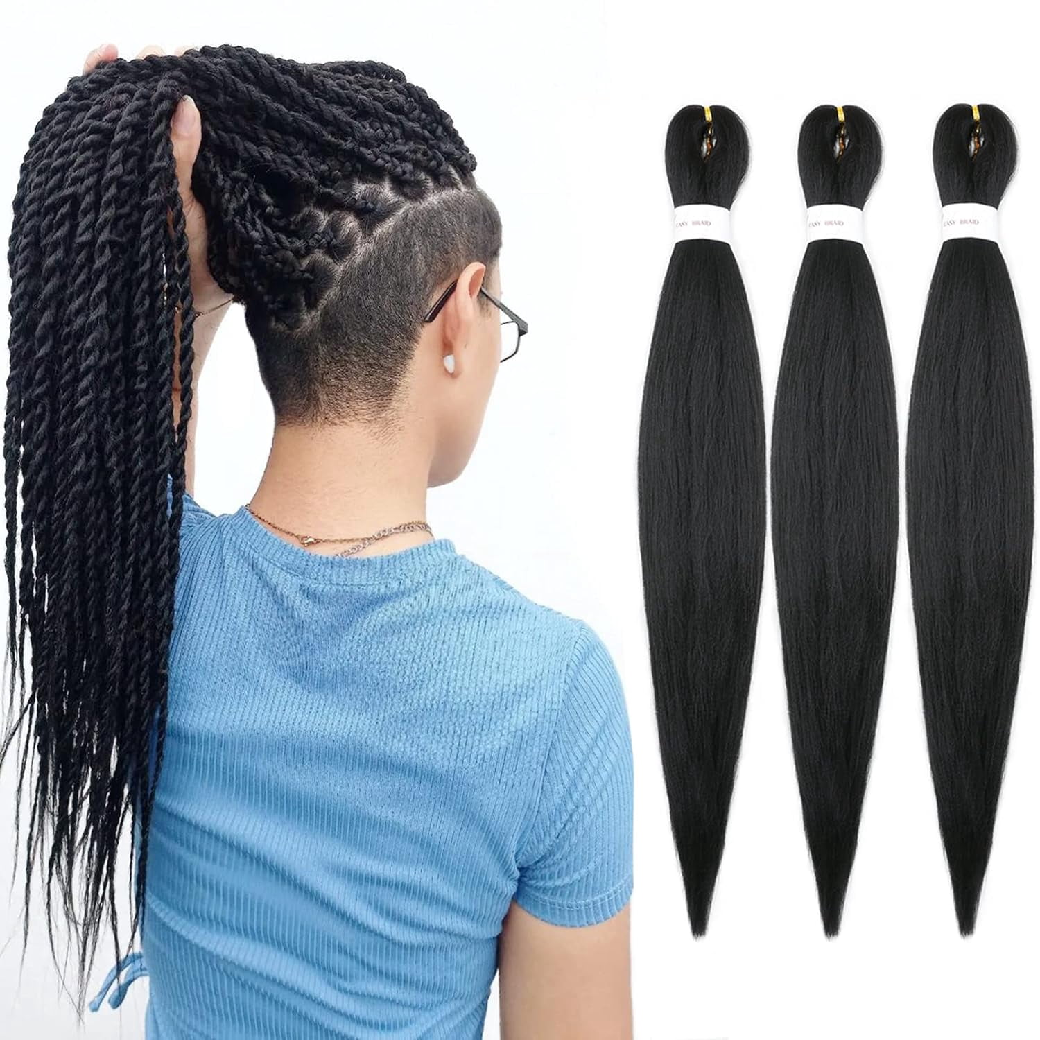 UKLL-Natural Black Braiding Hair Pre Stretched 30 inch 3 packs Pre ...