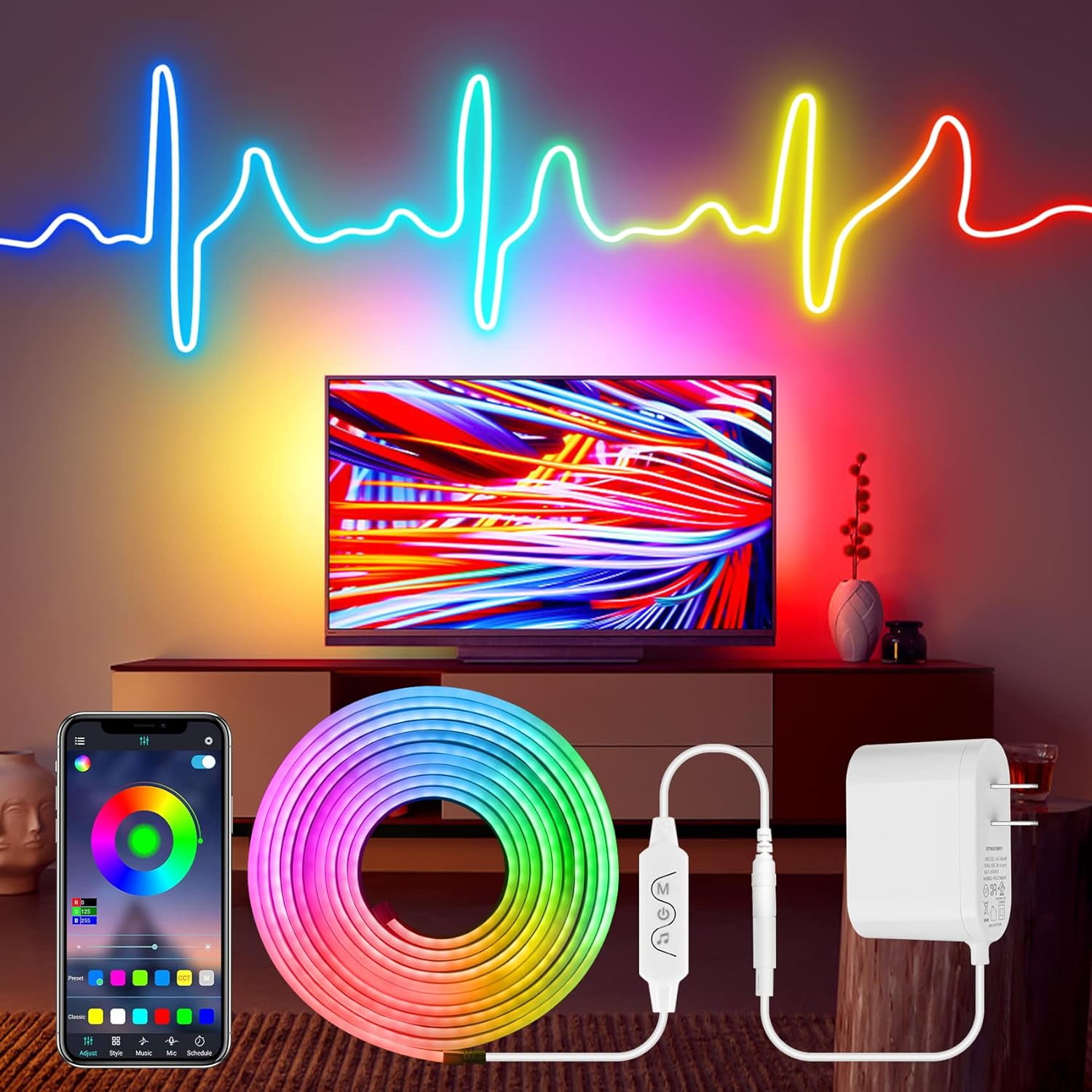 UKLL-Neon Rope Lights,16.4Ft RGB+IC Color Chasing LED Neon Rope Light ...