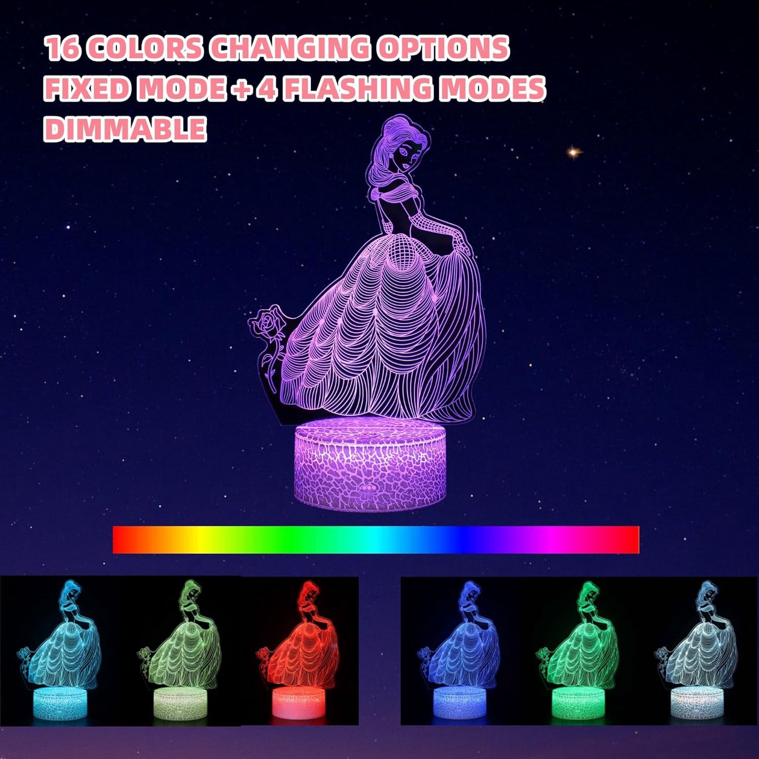UKLL-Night Light Princess Castle for Girls Bedroom, 3D Illusion Lamp, 2 ...