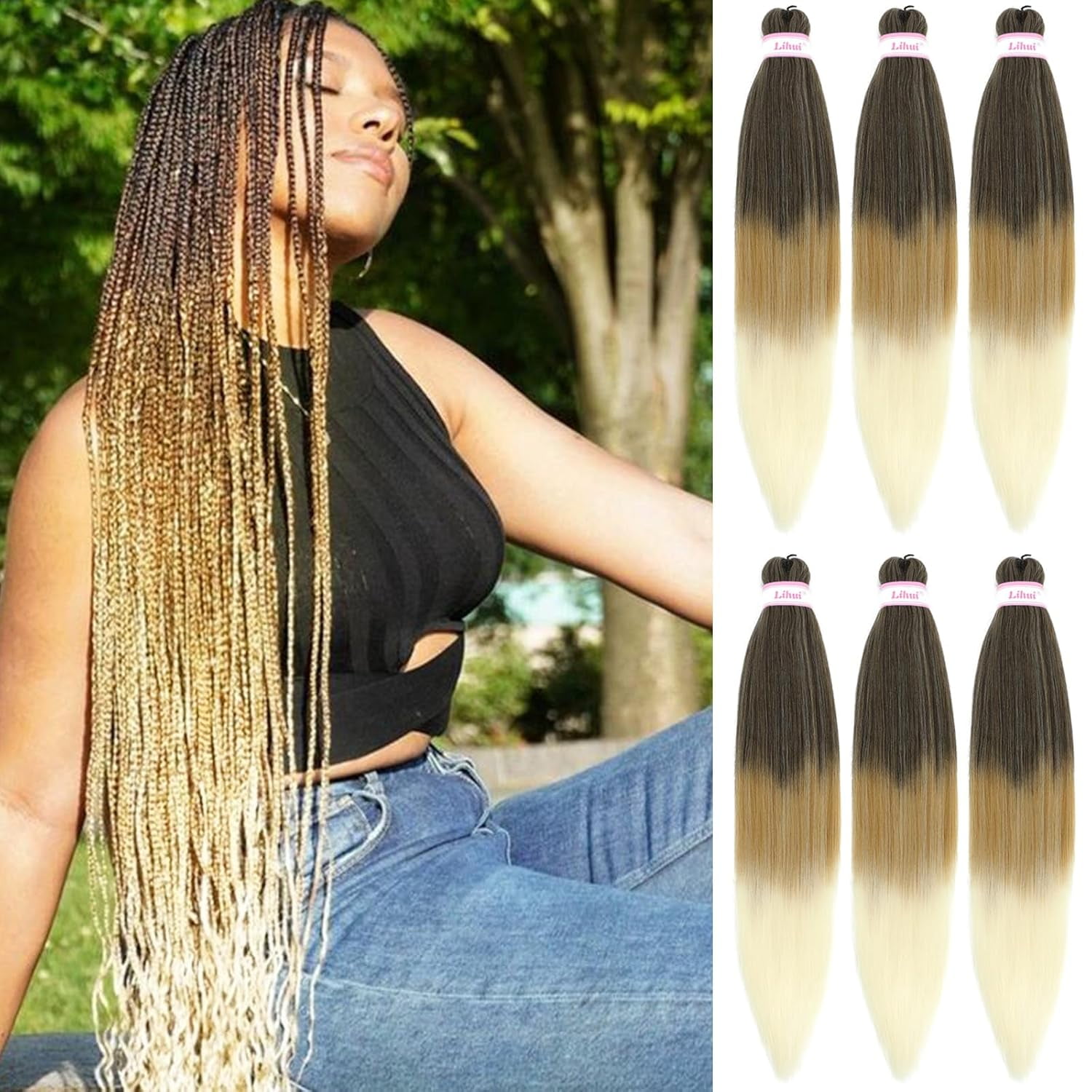 UKLL-Ombre Braiding Hair 26 Inch 6 Packs Prestretched Braiding Hair ...