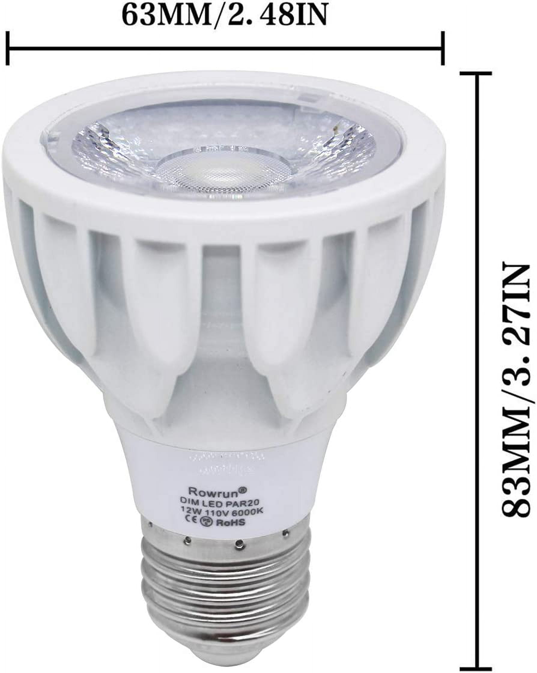 UKLL-PAR20 LED Bulb 12W Dimmable 6000K Daylight White, COB Spotlight 24° Beam Angle, 1200LM 100W ...