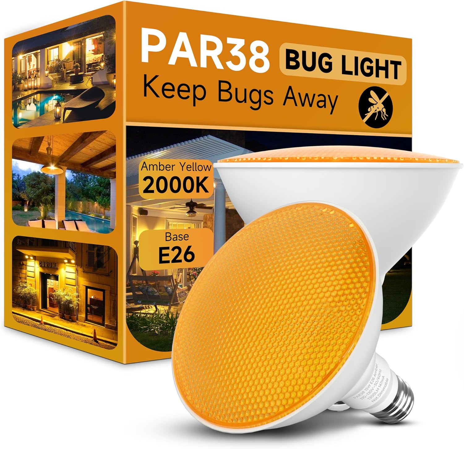 UKLL-PAR38 LED Bug Lights for Outside, Amber Yellow 150W Flood Light ...