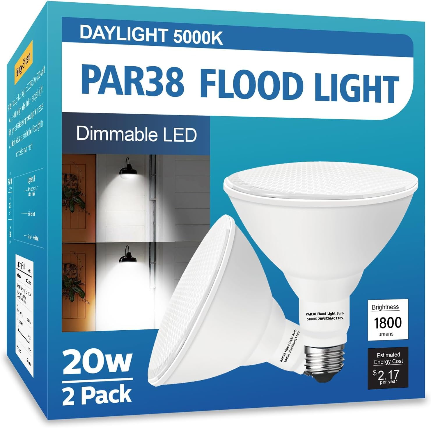 UKLL-PAR38 LED Outdoor Flood Light Bulbs 2 PackDimmable 20W(200W ...