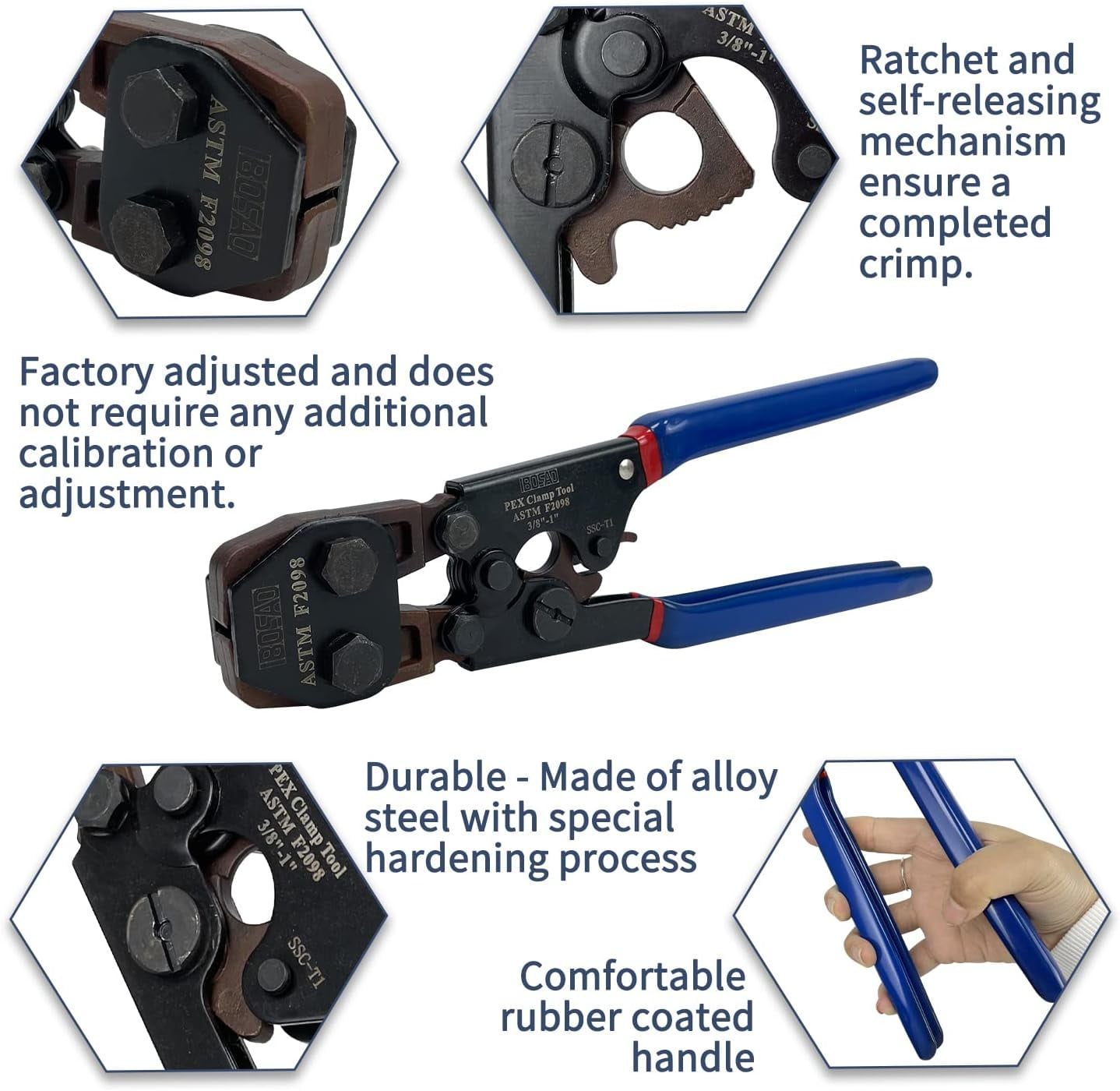 UKLL-PEX Cinch Tool Set For 3/8" to 1" Clamps Pex Crimping Tool Crimper ...