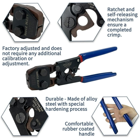 UKLL-PEX Cinch Tool Set For 3/8" to 1" Clamps Pex Crimping Tool Crimper ...