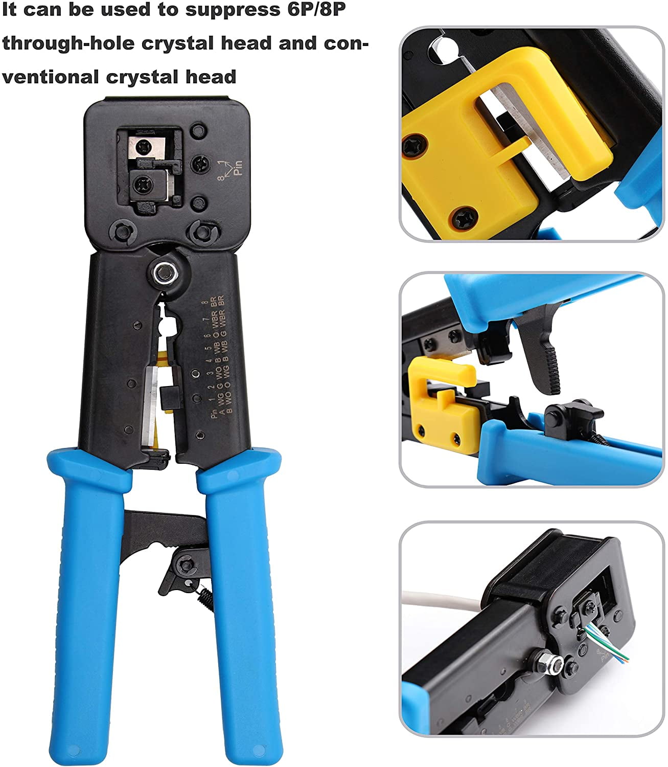 UKLL-Pass Through Crimp Tool Kit,Knoweasy RJ45 Crimp Tool and Pass ...