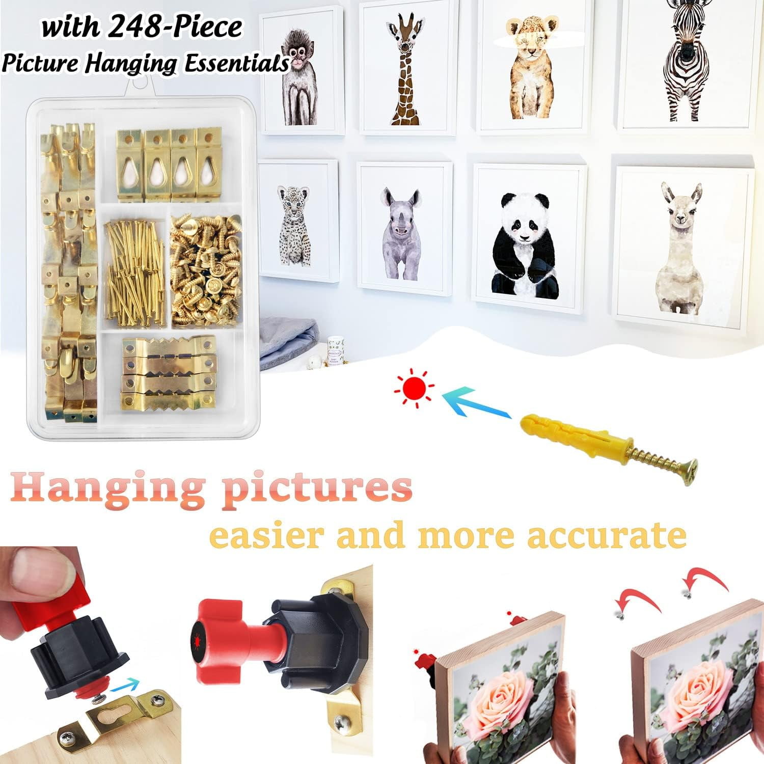 UKLL-Picture Hanging Hole Marked Tool and Frame Hanger Hooks Kit - 248 ...