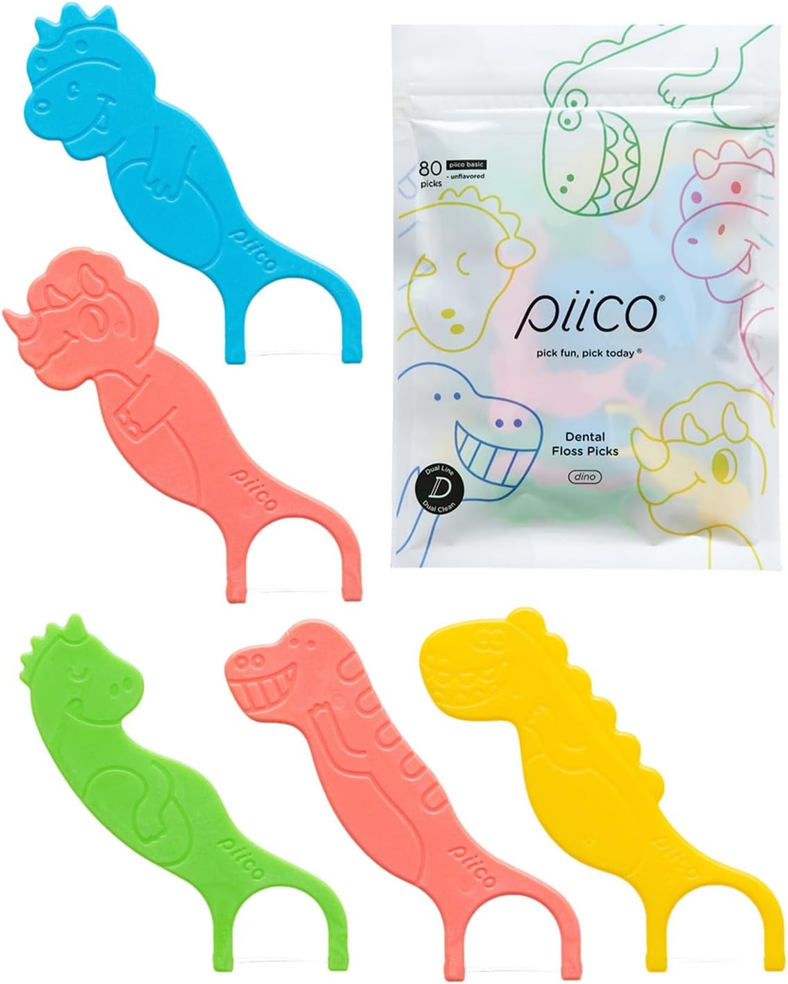 UKLL-Piico Unflavored Kids Floss - No Fluoride Dual Line Dental Floss ...