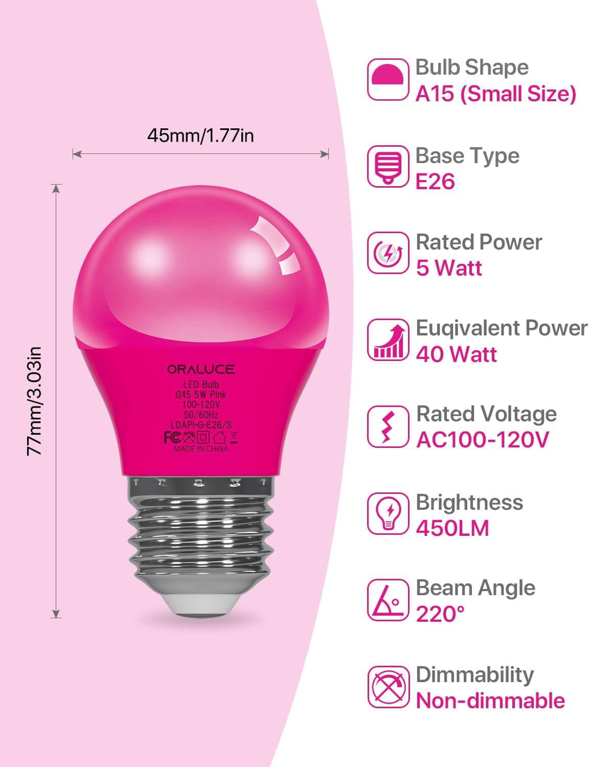 UKLL-Pink Porch Light Bulb 40 Watt Equivalent,A15 LED Bulbs for ...