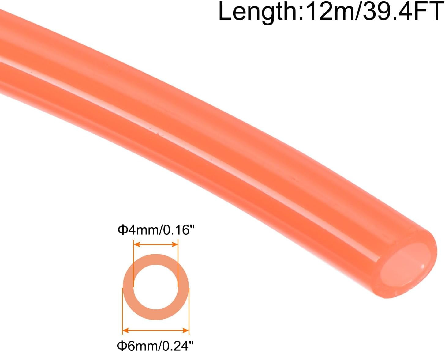 UKLL-Pneumatic Tubing Pipe,6mm x 4mm Orange PU Polyurethane Tube,39.4FT ...