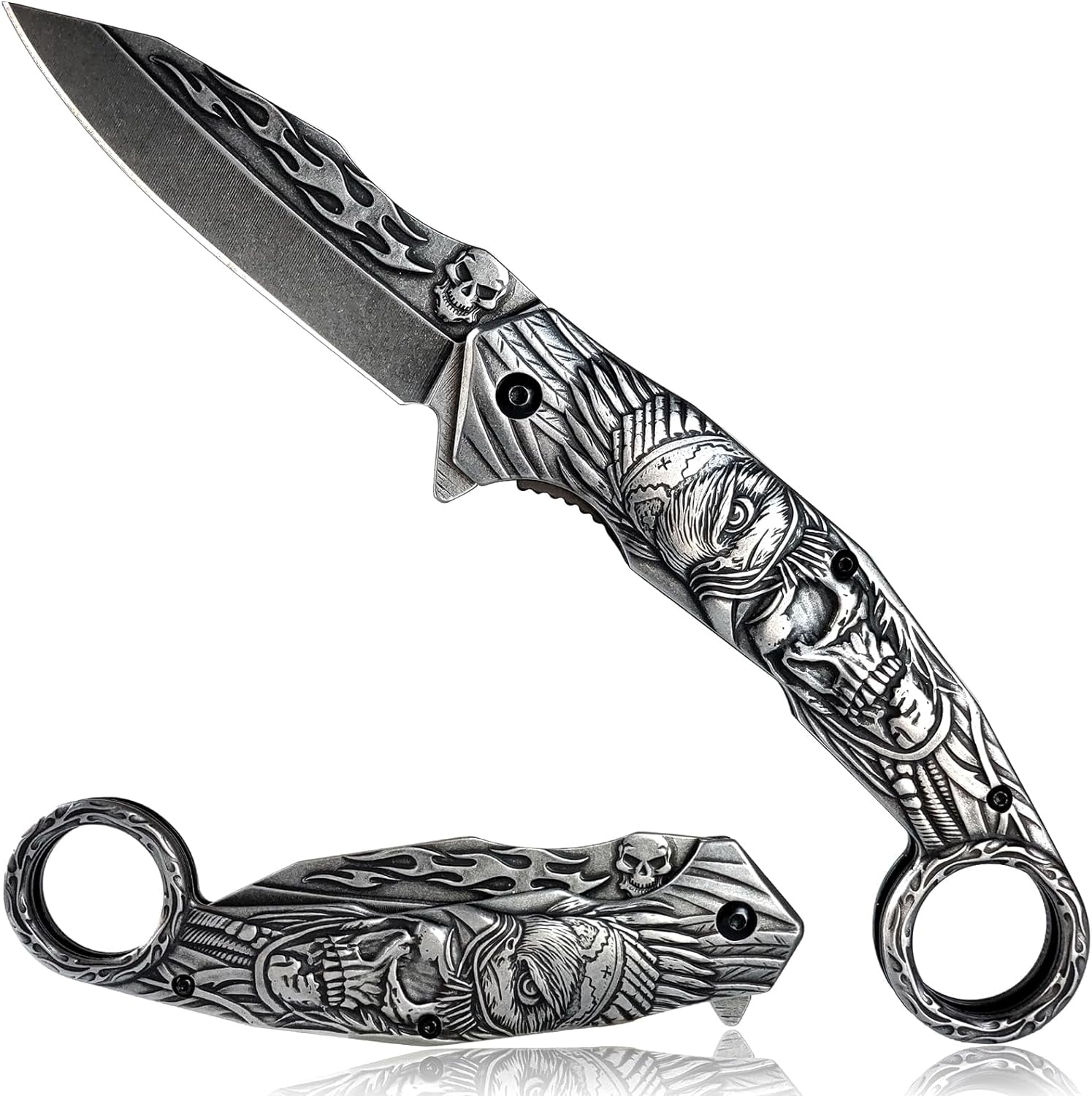 UKLL-Pocket Knife for Men, Cool Folding Knife With Titanium Plated 3D ...