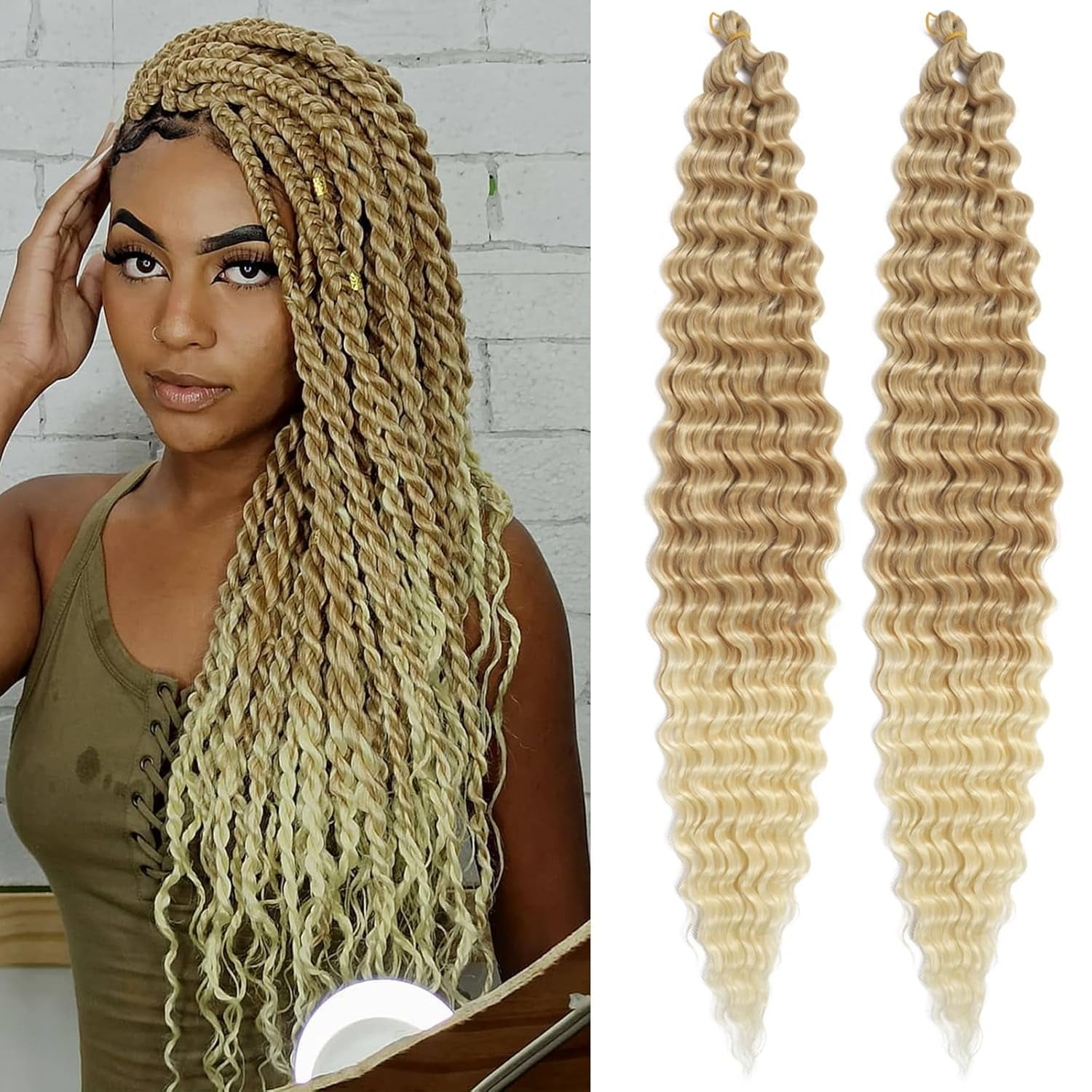 UKLL-Poetically 2 Packs Curly Braiding Hair - 26 Inch Deep Wave, Ocean ...