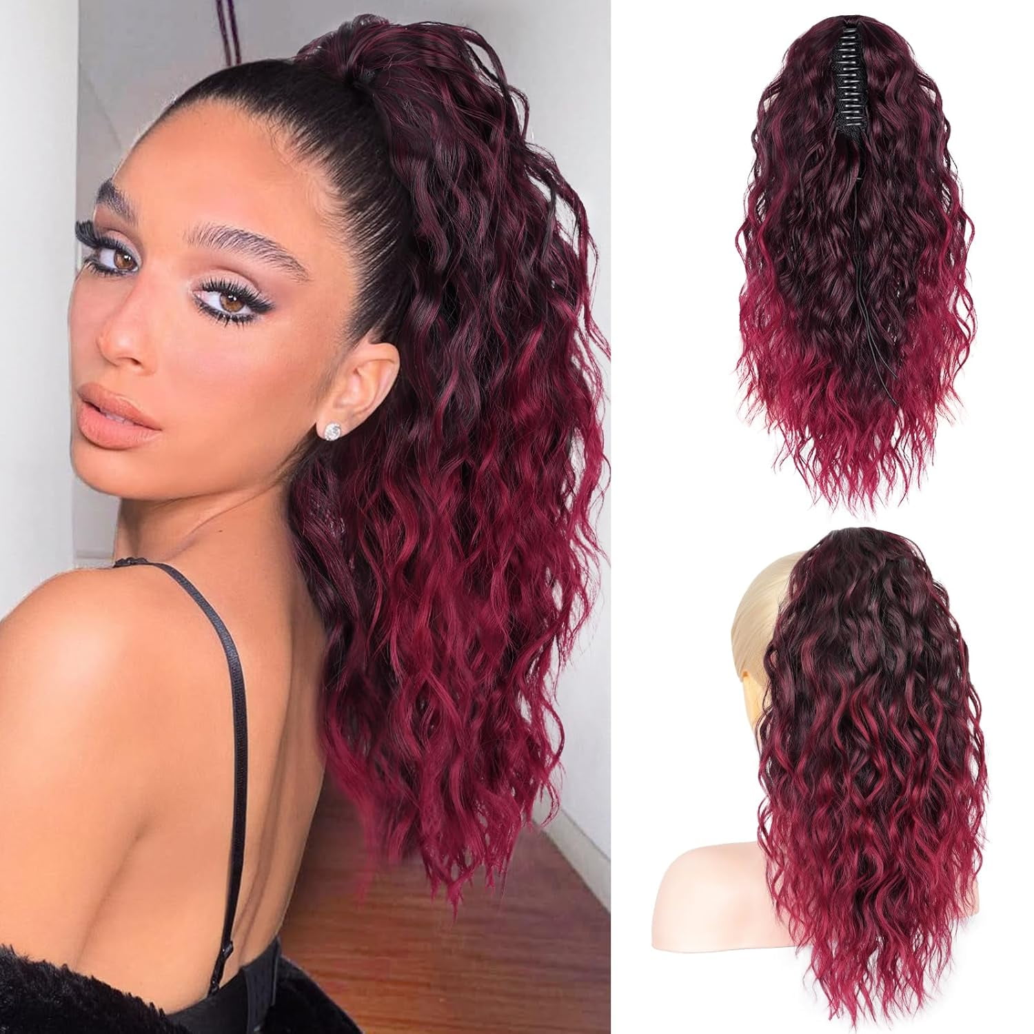 UKLL-Ponytail Extension, 18 Inch Ombre Red Ponytail Extension for Women ...