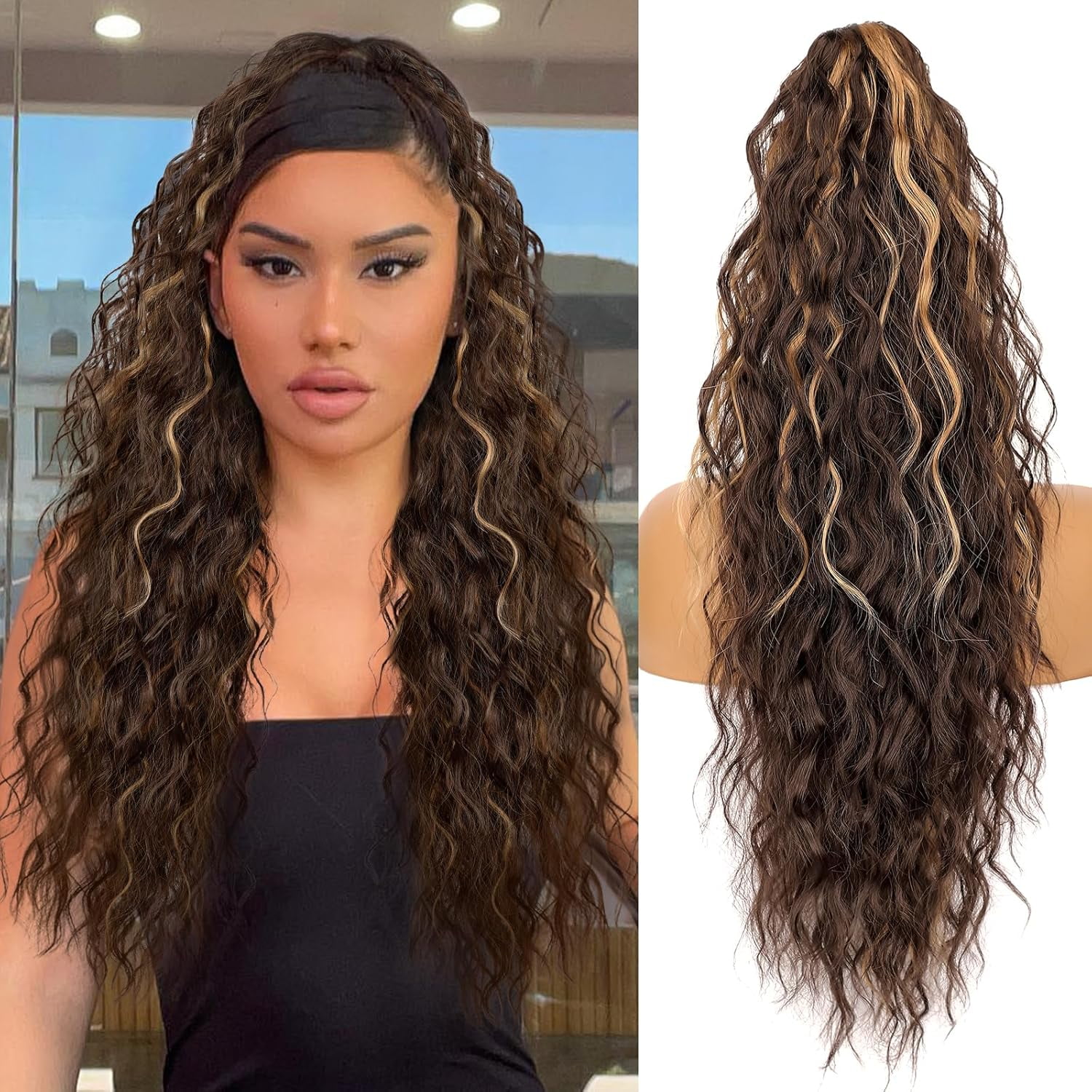 UKLL-Ponytail Extension Claw 26" Curly Pony Tail Clip in Claw Hair ...
