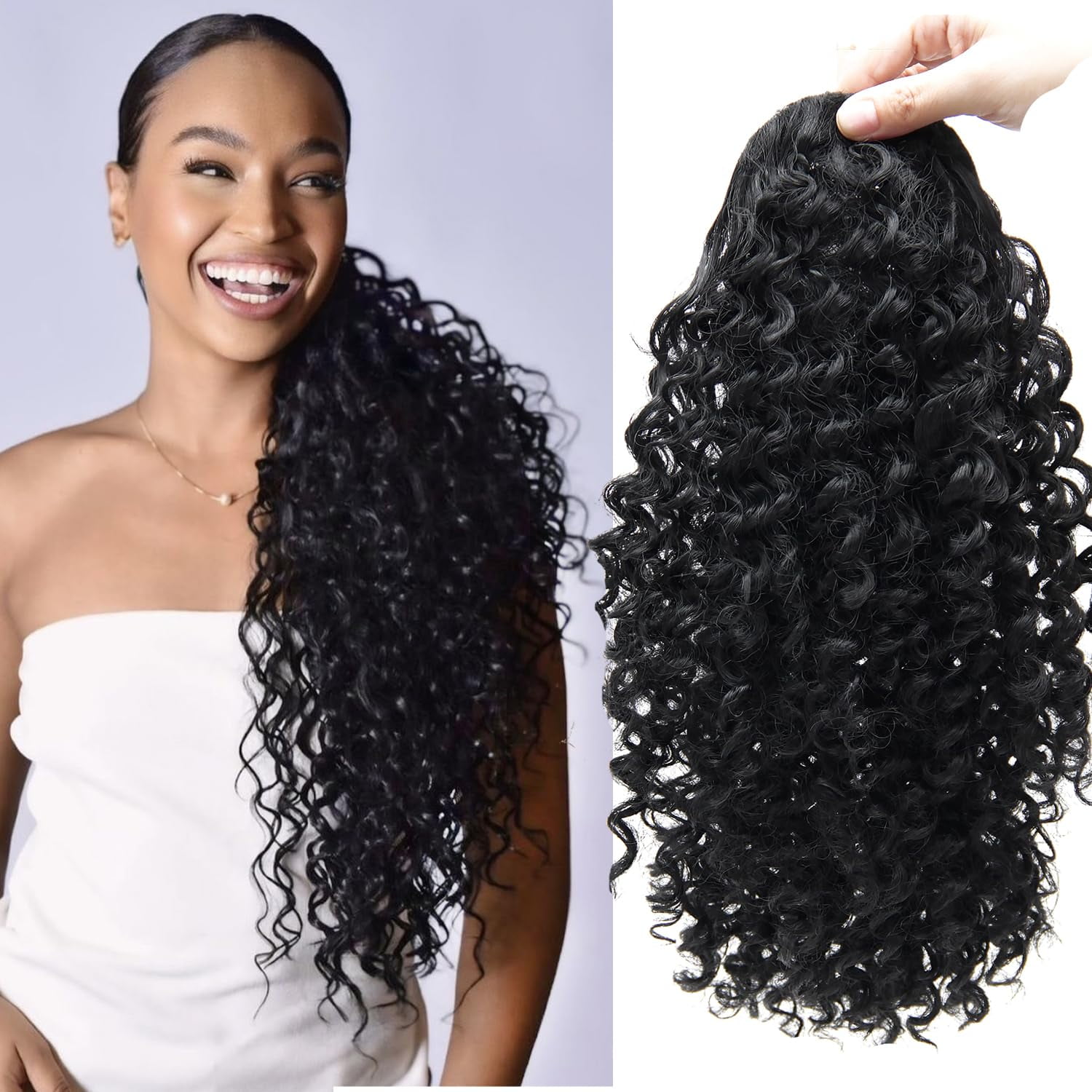 UKLL-Ponytail Extension,Curly Wavy Ponytail Nature Black Drawstring ...