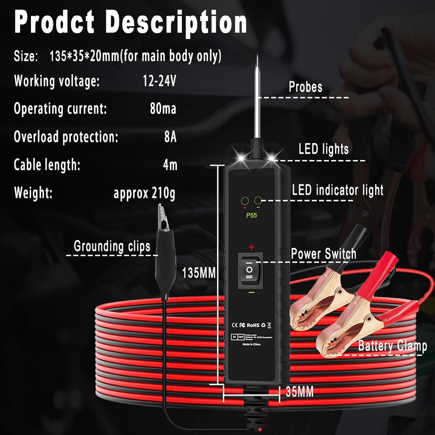 UKLL-Power Circuit Probe Tester 12V-24V DC Test Light,Car Fuse Tester ...