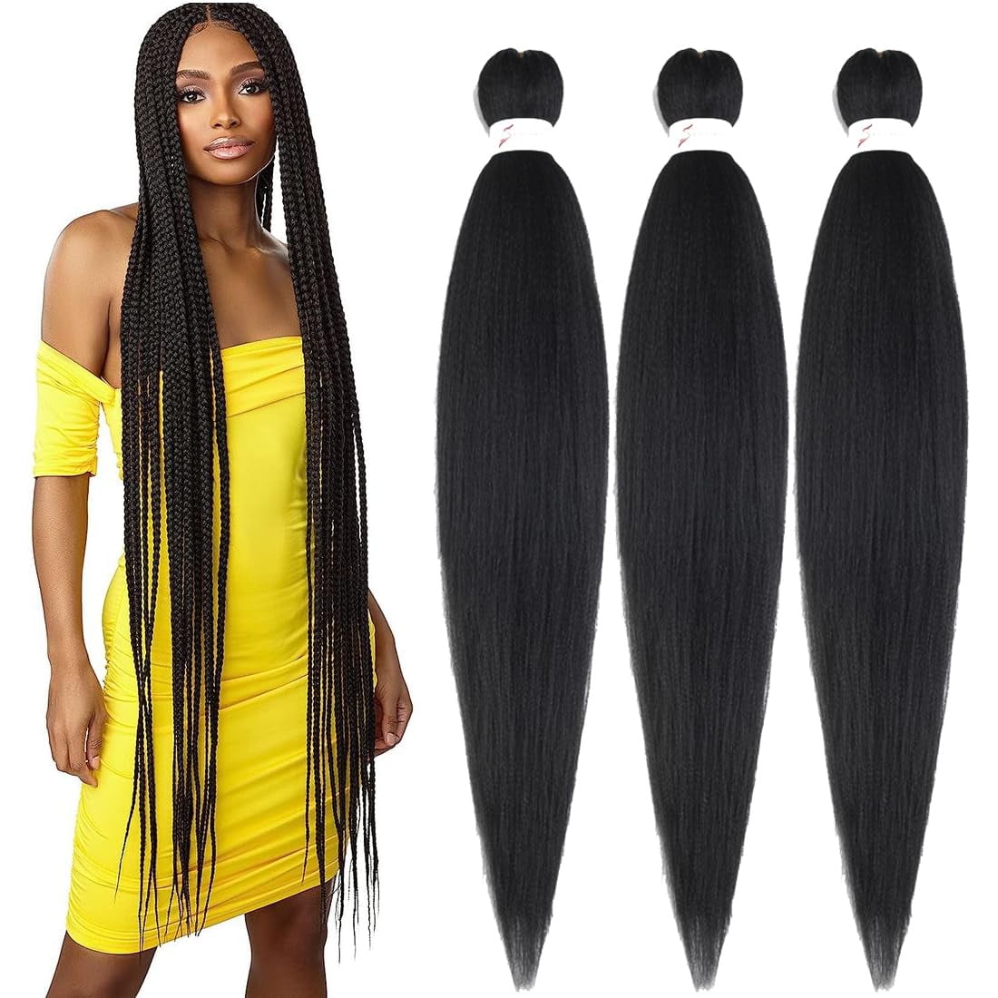 UKLL-Pre Stretched Braiding Hair Extensions 3 Packs 36 Inch Black ...