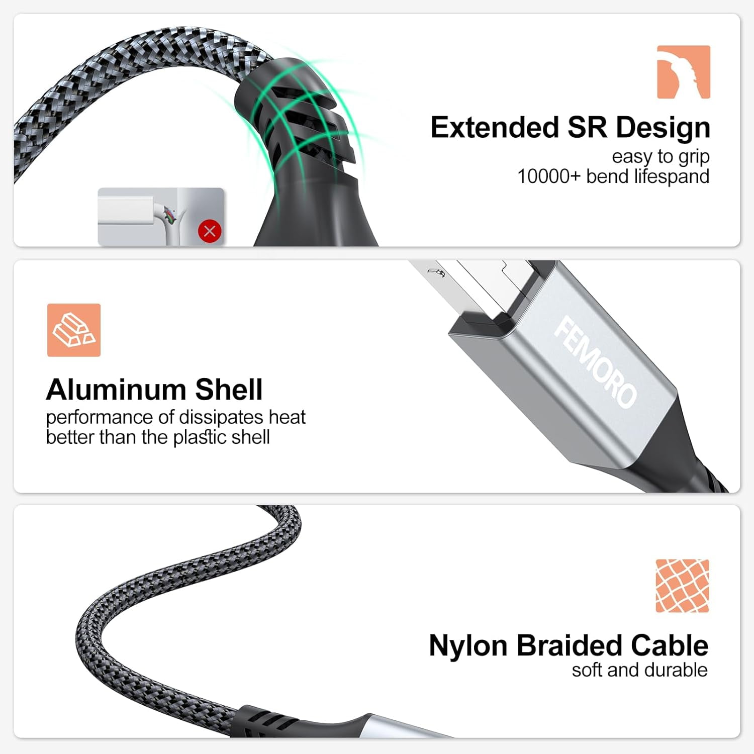 UKLL-Printer Cable 6Ft 2 Pack, USB A to B Printer Cable 2.0 Type A ...