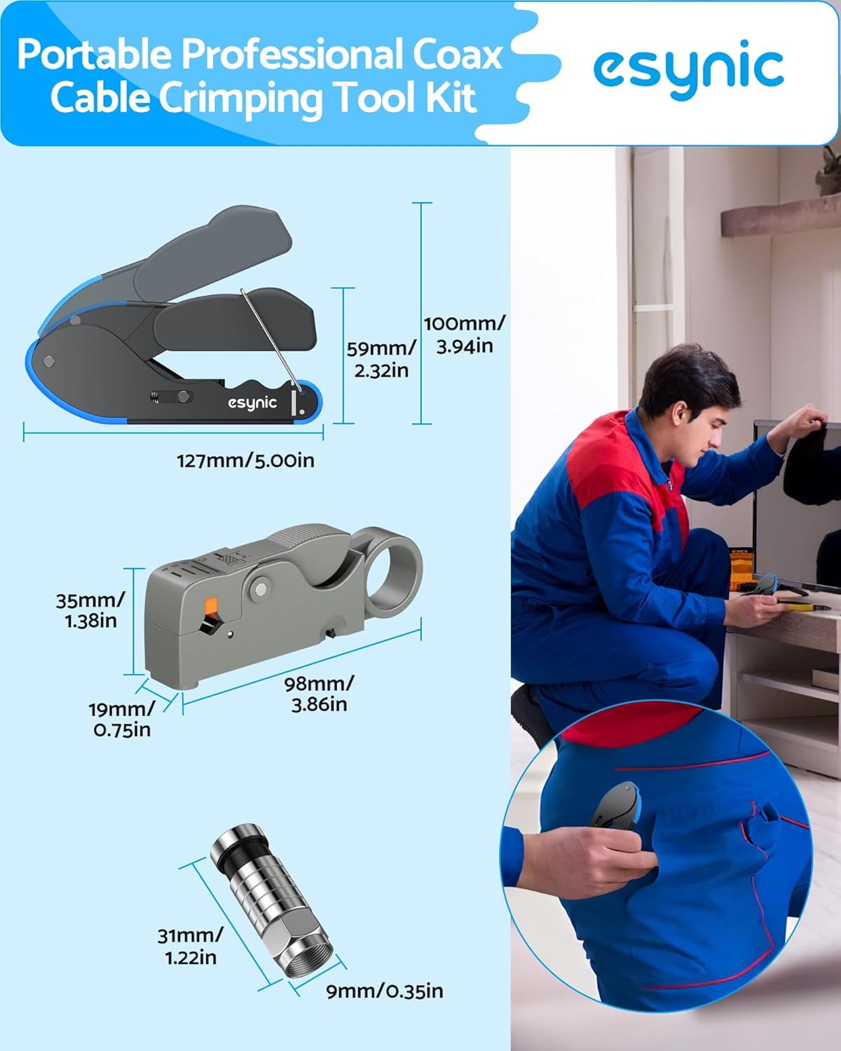 UKLL-Professional Coax Crimping Tool F Type Connector Compression Tool ...