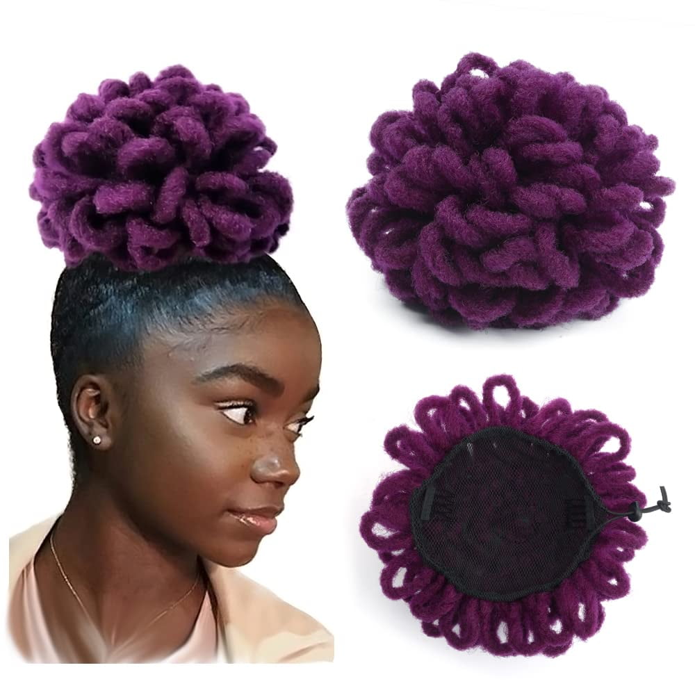 UKLL-Purple Locs Ponytail Drawstring Curl Loc Petal Bun Dreadlock ...