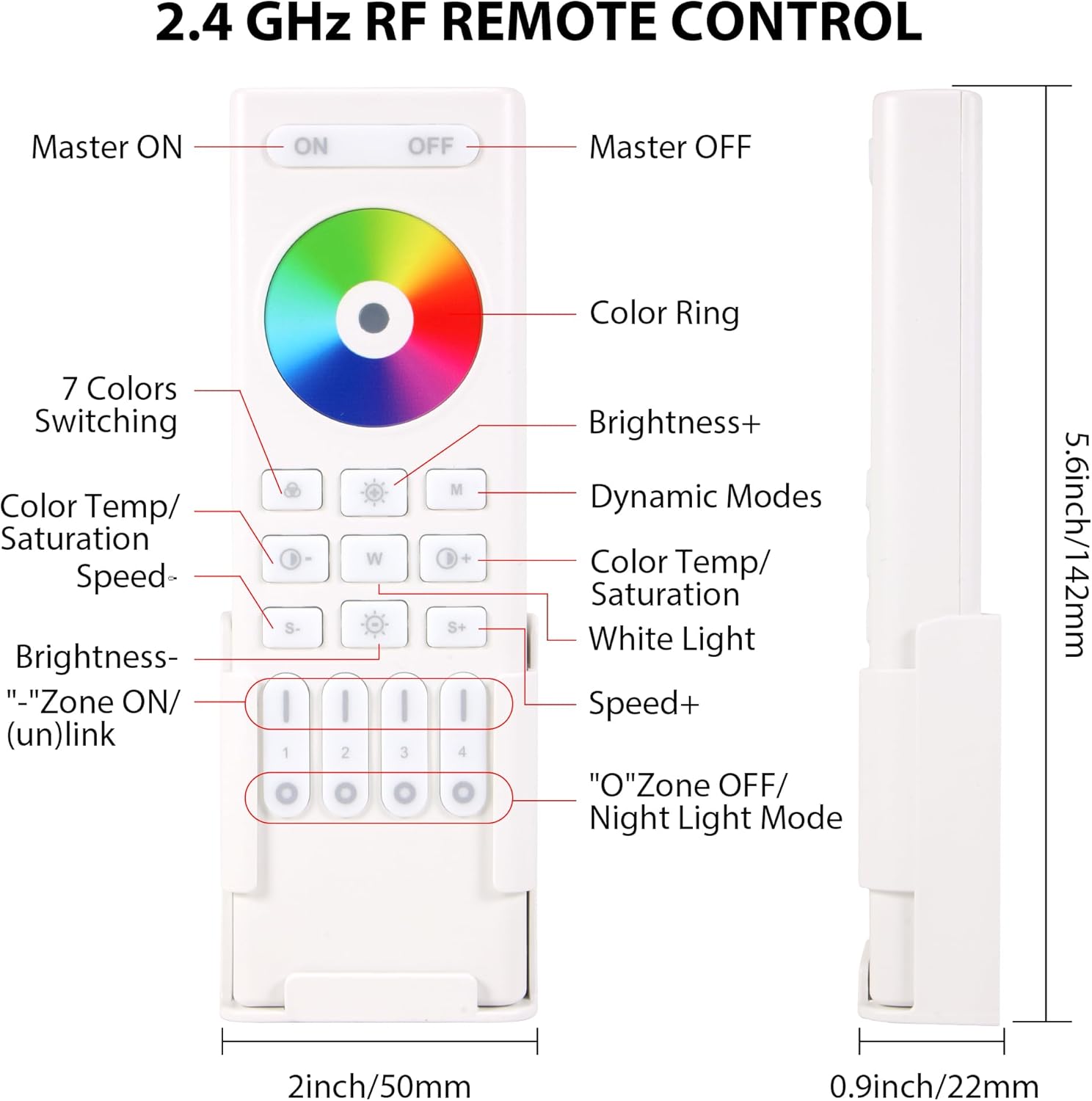 UKLL-RC03RF RF Remoter, 4-Zone 2.4G Handheld RF Remote Control Compatible with RGBCCT RGBW CCT ...