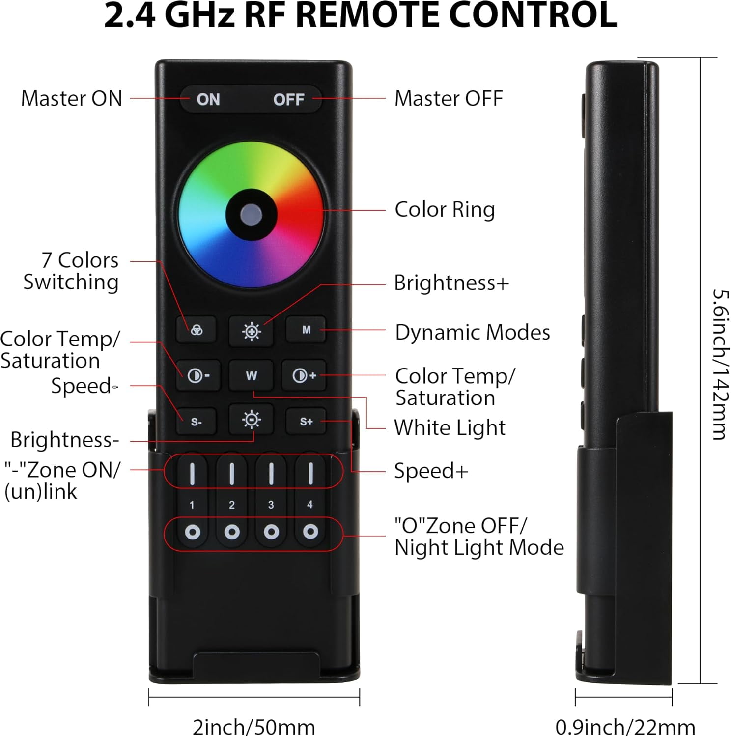 UKLL-RC03RFB RF Remoter, 4-Zone 2.4G Handheld RF Remote Control Compatible with RGBCCT RGBW CCT ...