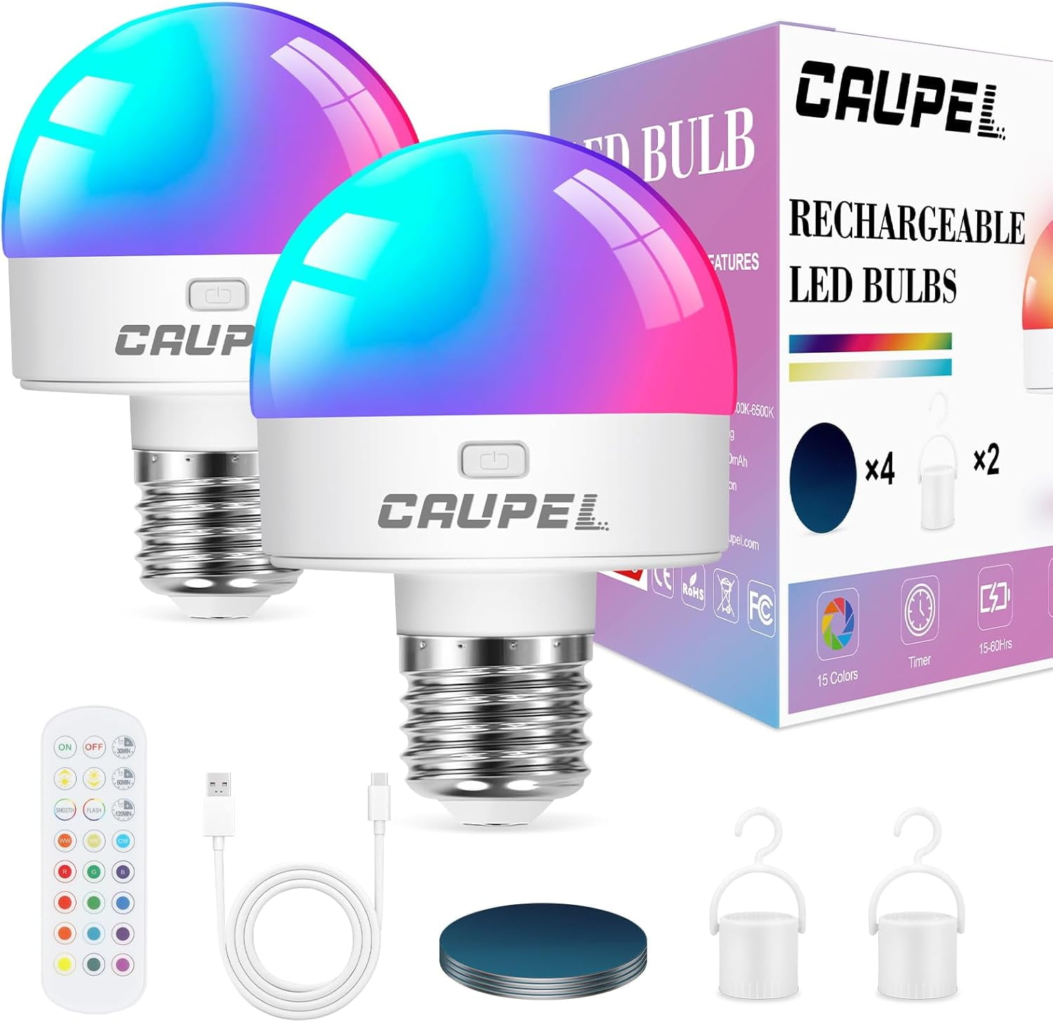 UKLL-RGBCW Rechargeable Battery Operated Light Bulbs, E26 Detachable ...