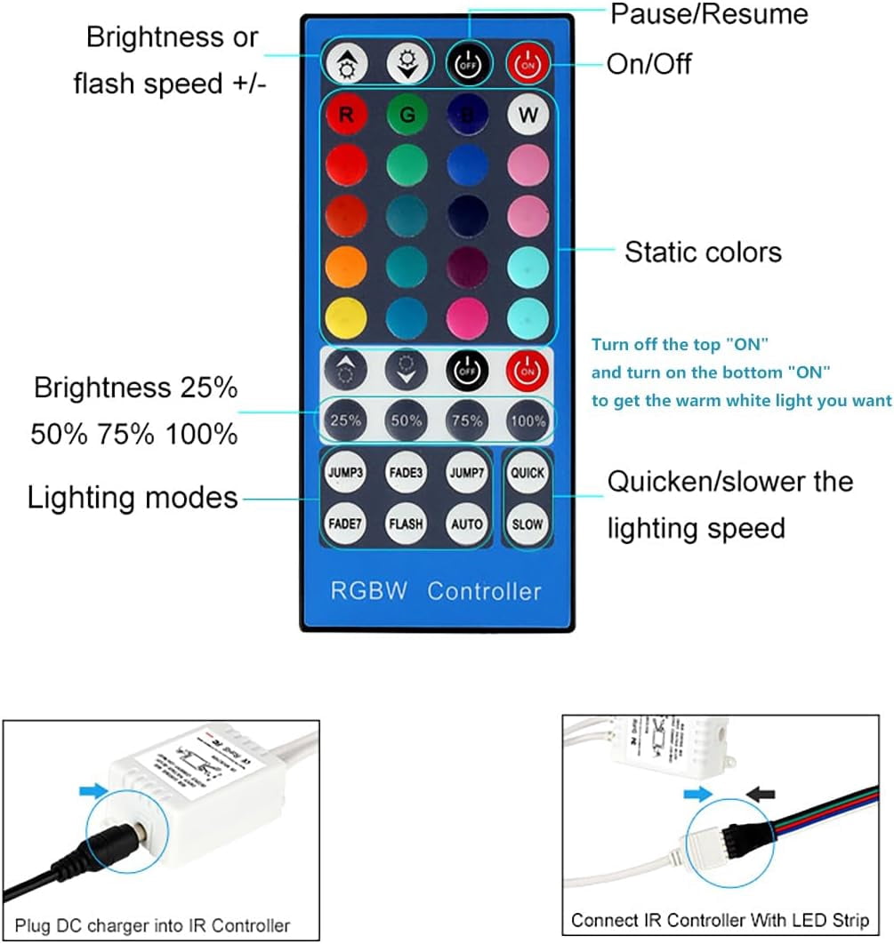 UKLL-RGBW LED Light Strip Remote Controller, Dimmer for RGB+White RGBWW ...