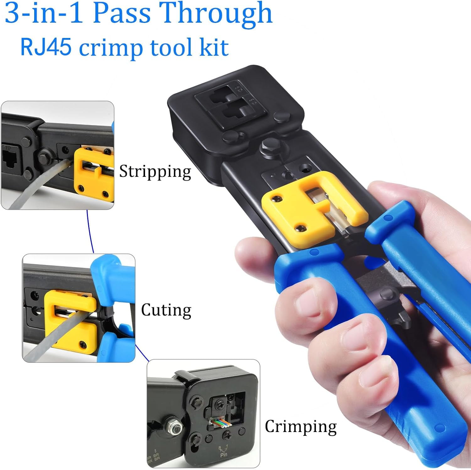 UKLL-RJ45 Crimp Tool Cat6 Cat5e Cat5 Ethernet Crimper Kit for RJ45 RJ12/11 Pass Through ...