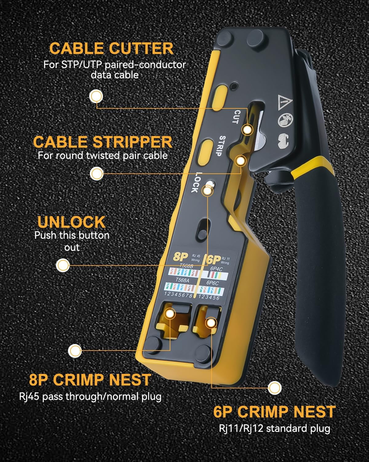 UKLL-RJ45 Crimp Tool Kit, Ethernet Crimper for Cat5 Cat6 Cat7, All-in ...