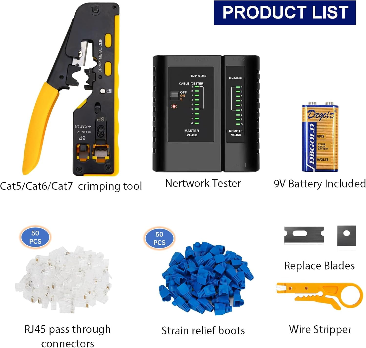 UKLL-RJ45 Crimp Tool Kit,Pass Thru rj45 Crimper,Ethernet Crimper For ...