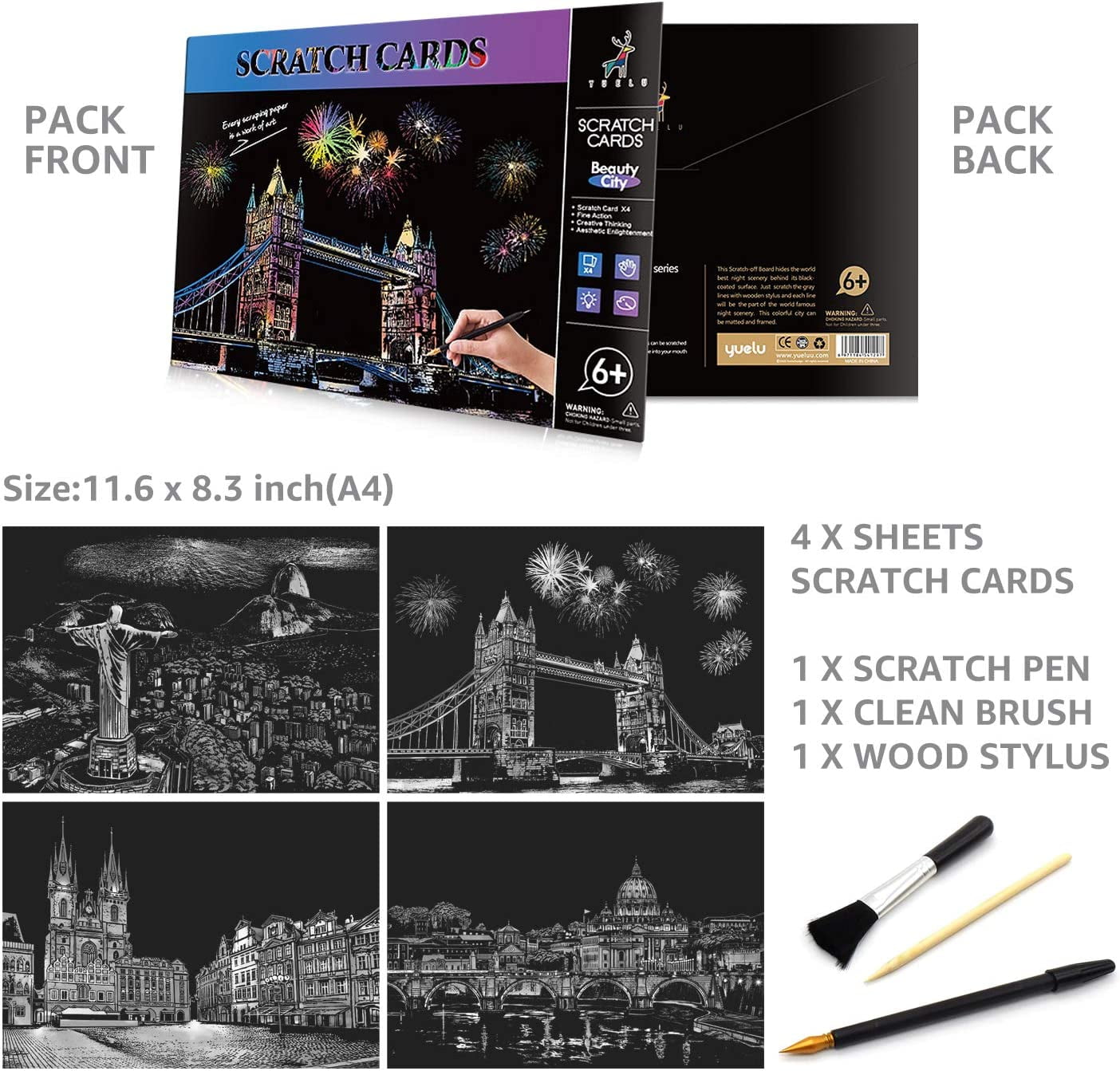 UKLL-Rainbow Scratch Art Painting Paper (A4) for Kids & Adults, DIY ...