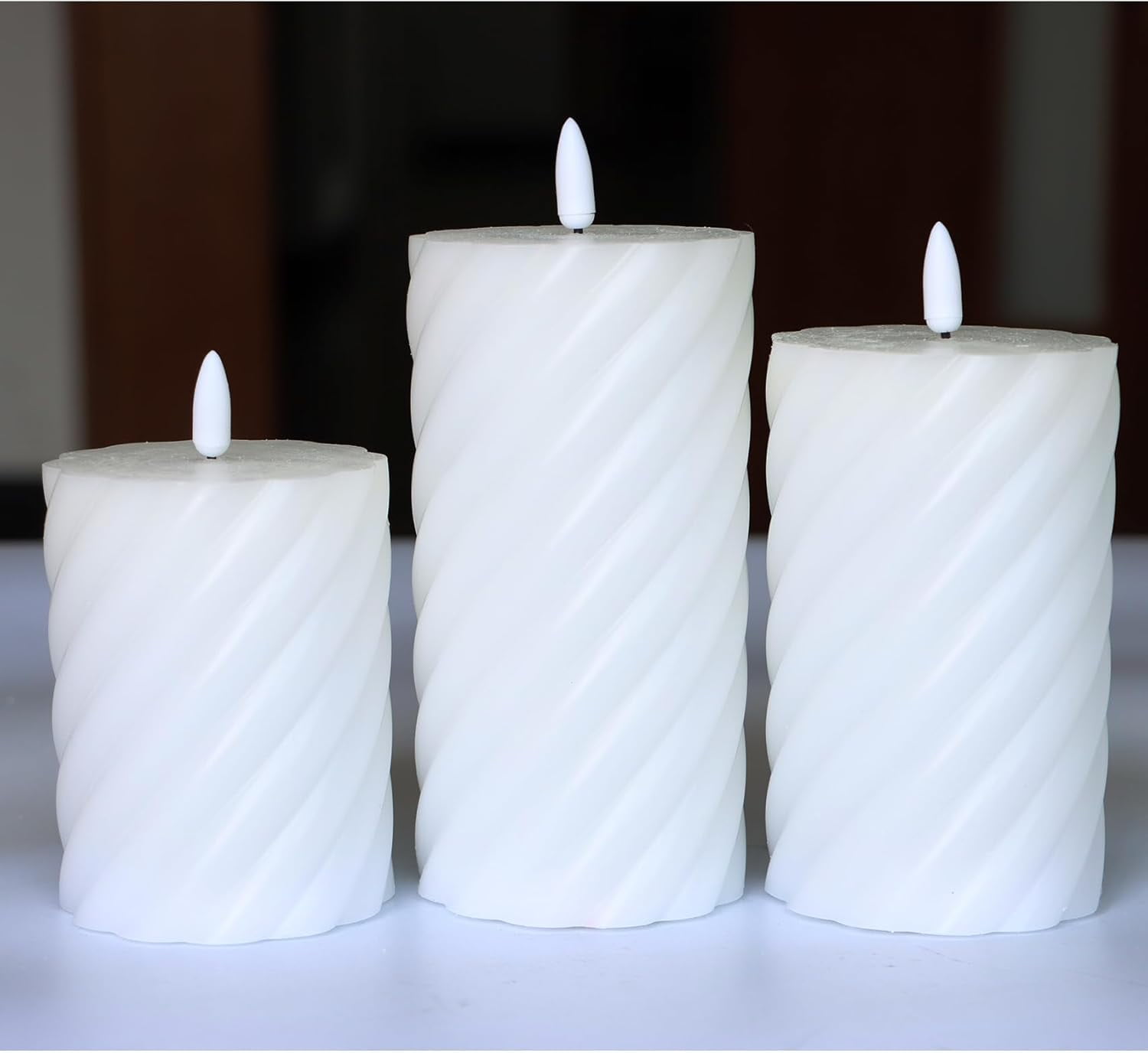 UKLL-Real Wax Spiral Flameless Candles with Timer Battery Operated LED Pillar Candles Flickering ...
