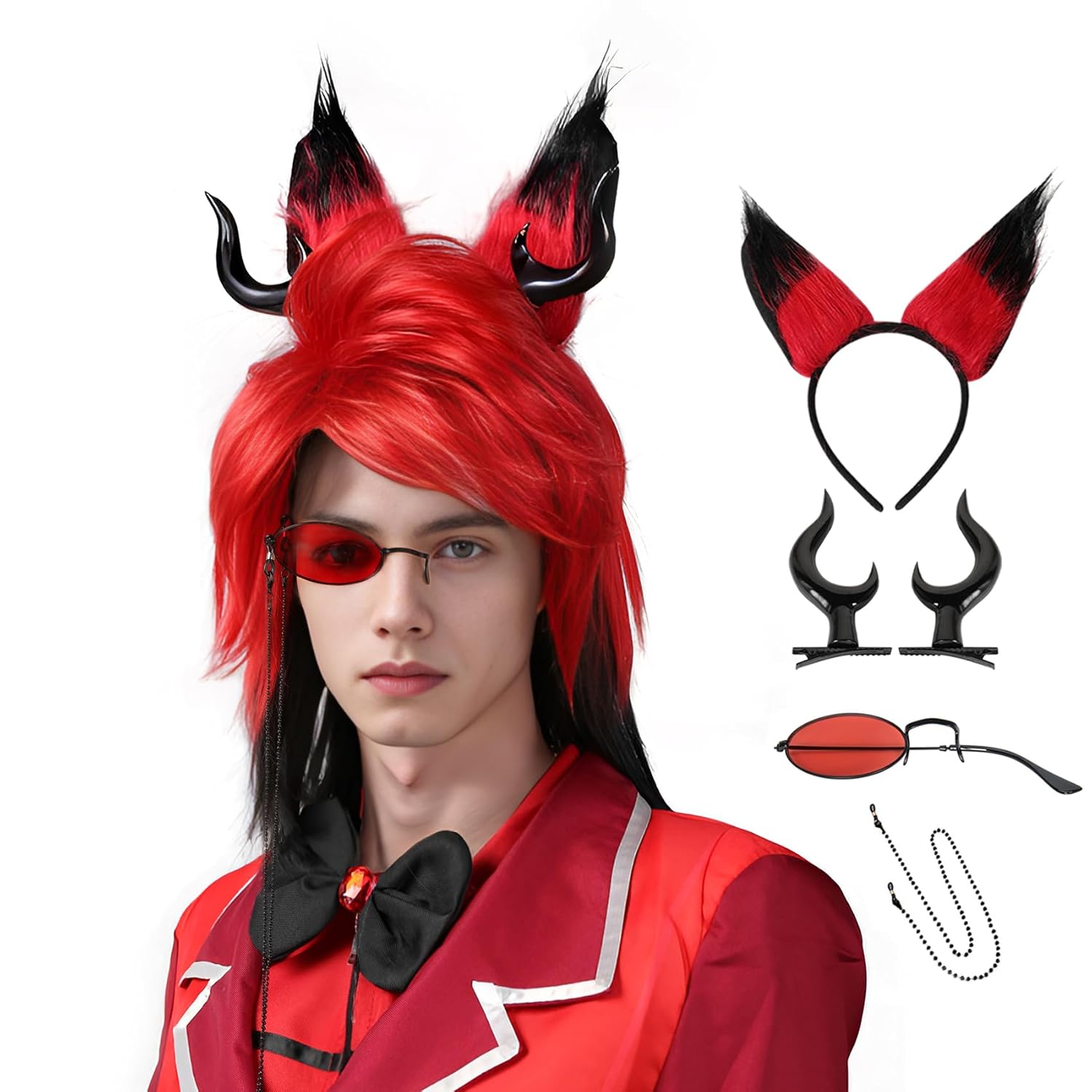 UKLL-Red And Black Wig Short Wig Cosplay Anime Halloween costumes Wigs ...