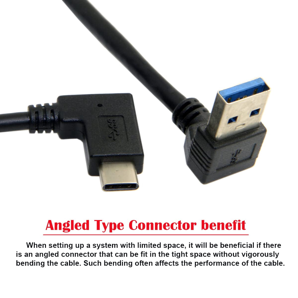UKLL-Reversible USB 3.1 Type C USB-C Angled to 90 Degree Down Angled A ...