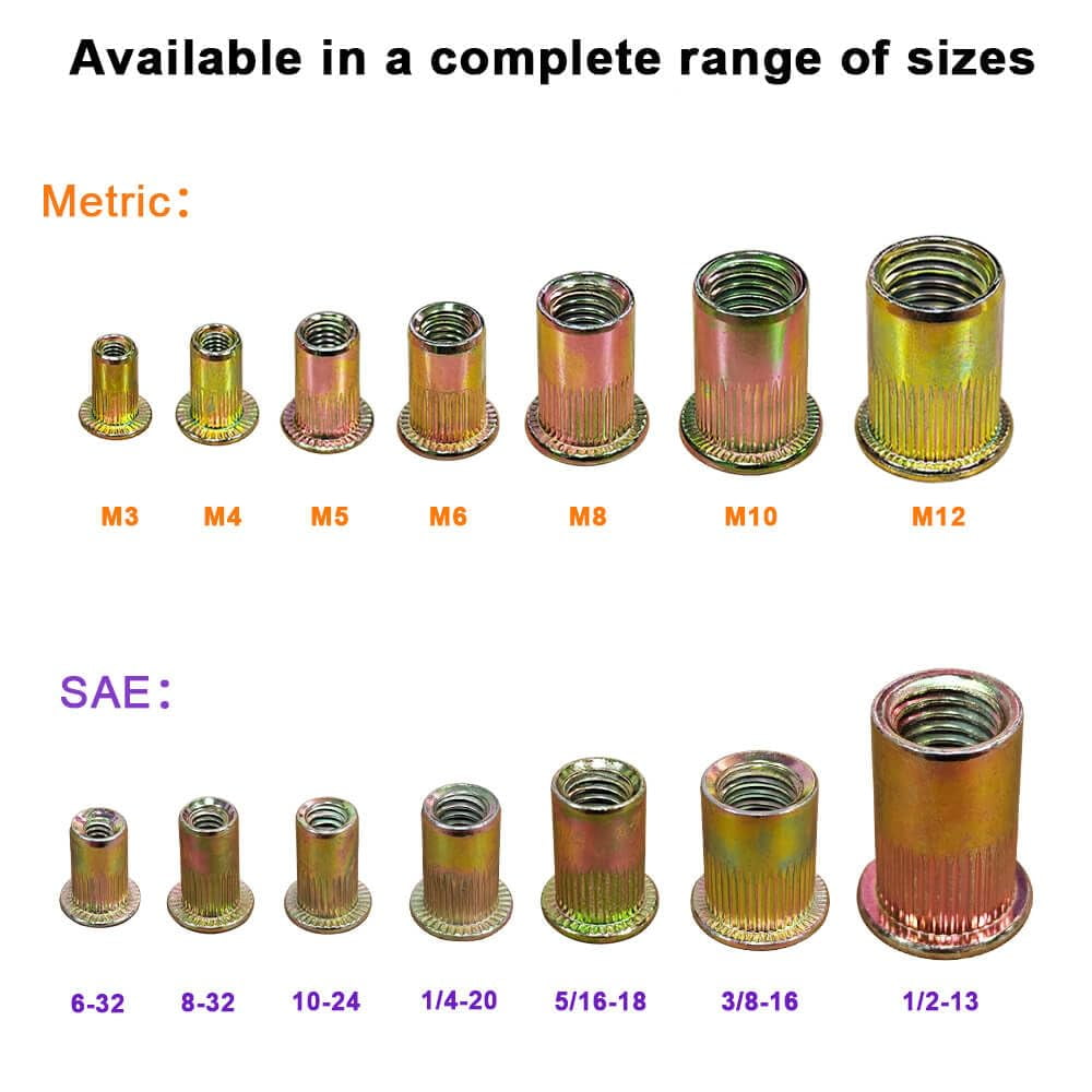 UKLL-SAE 5/16"-18 Rivet Nut Kit - 70Pcs RIV Nuts Carbon Steel Flat Head ...