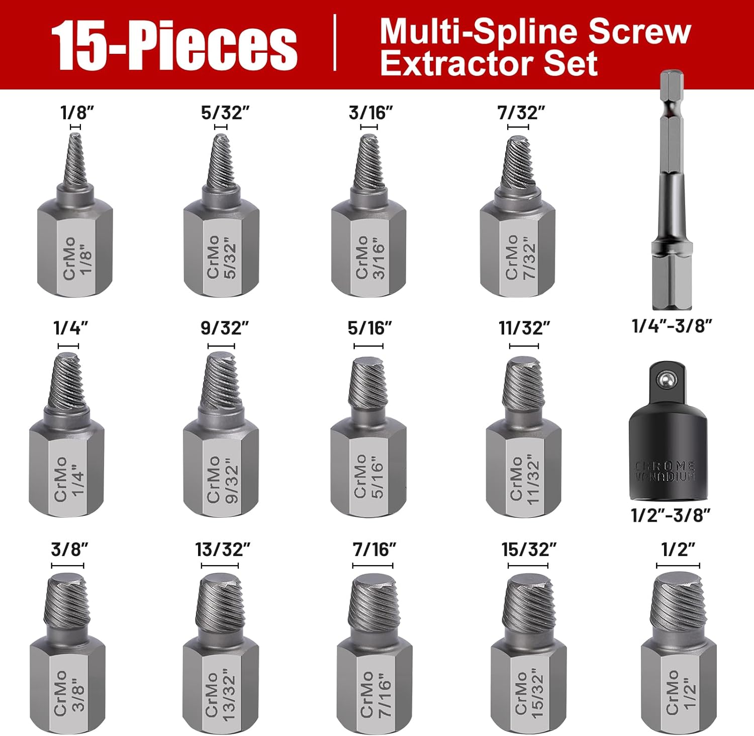 UKLL-Screw Extractor Set - Easy Out Bolt Extractor Kit, 15 Pieces 3/8 ...