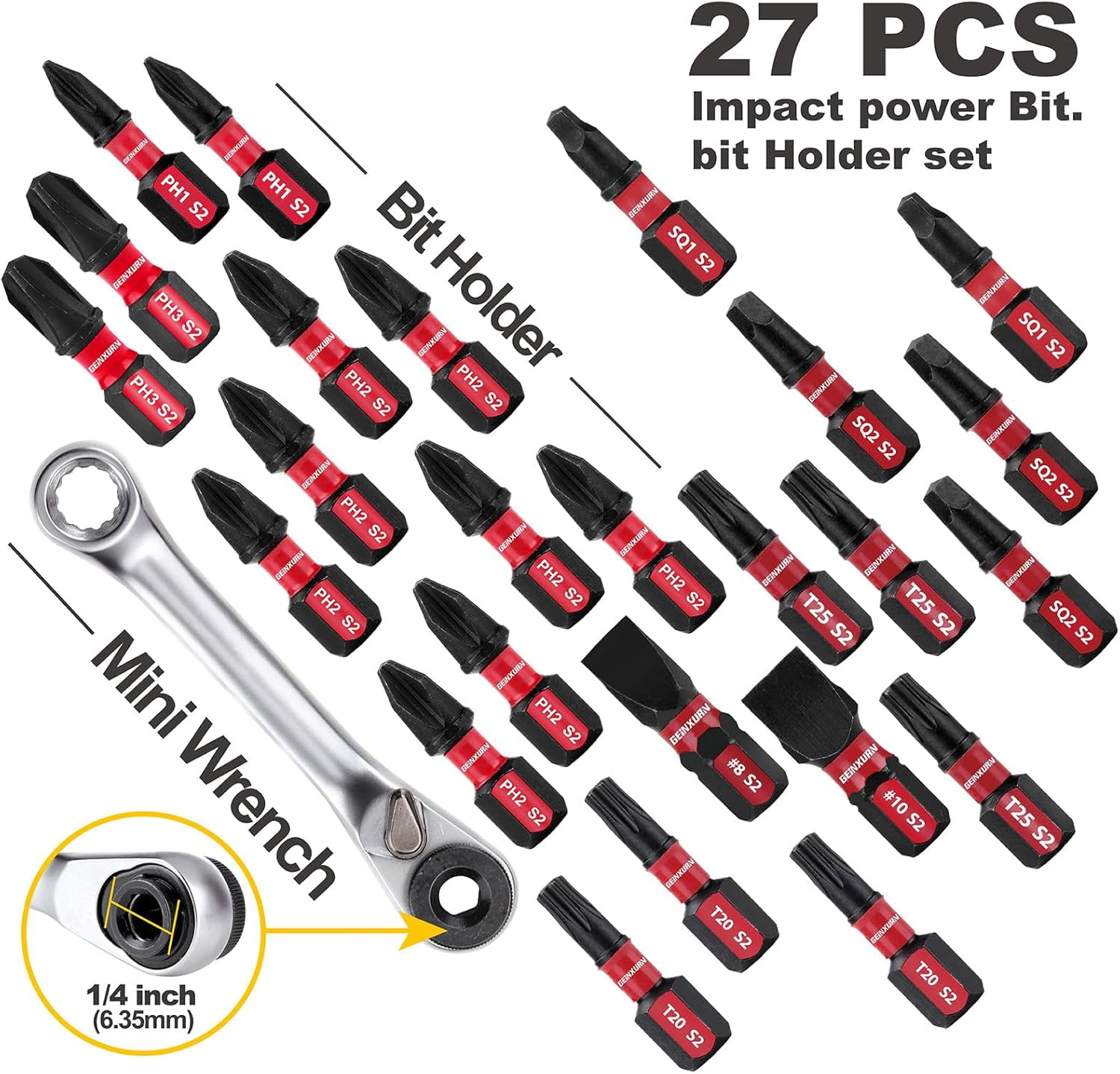 UKLL-Screwdriver Bit Set with PH1/PH2/PH3/SQ1/SQ2/T20/T25/SL8/SL10 and ...