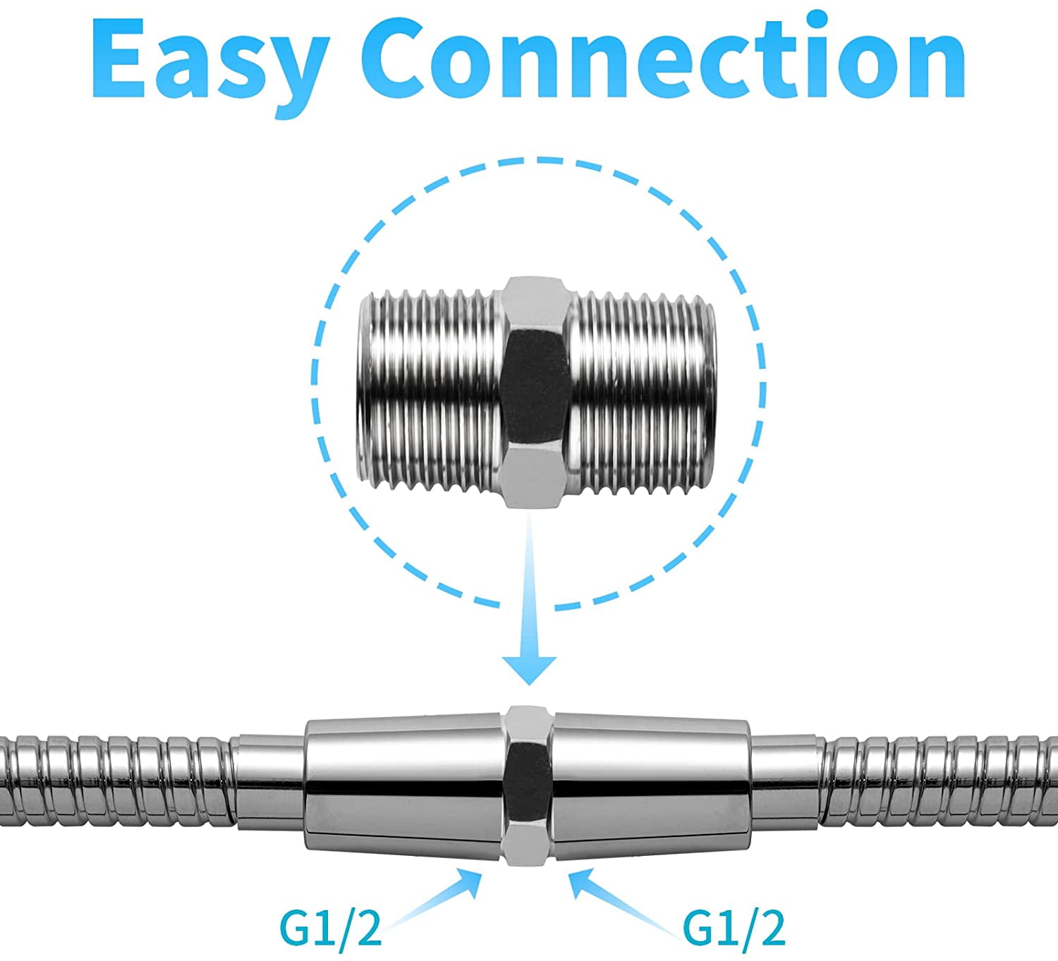 UKLL-Shower Hose Extension Adapter, G1/2 to G1/2 Shower Hose Extender ...