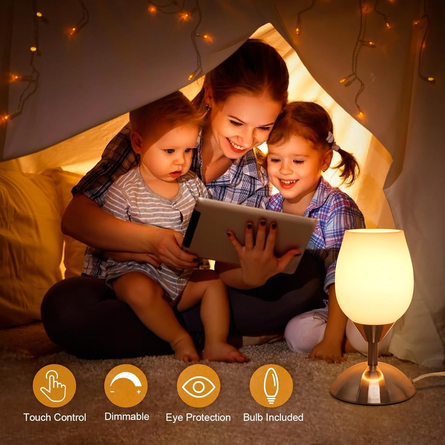 UKLL-Small Touch Lamp for Bedroom Nightstand, 3-Way Dimmable Bedside ...