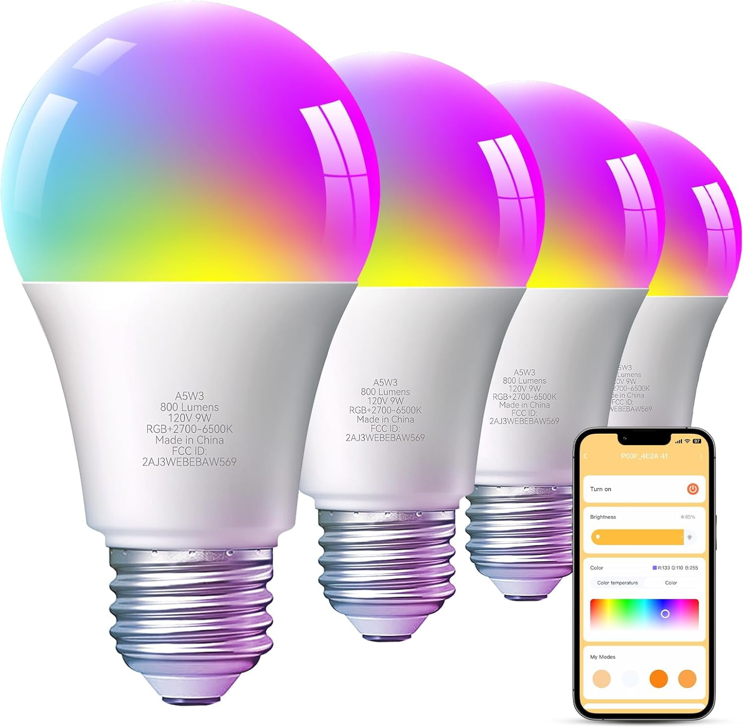 UKLL-Smart Light Bulbs, Bluetooth WiFi Led Bulb Compatible with Alexa &Google Assistant, RGB ...